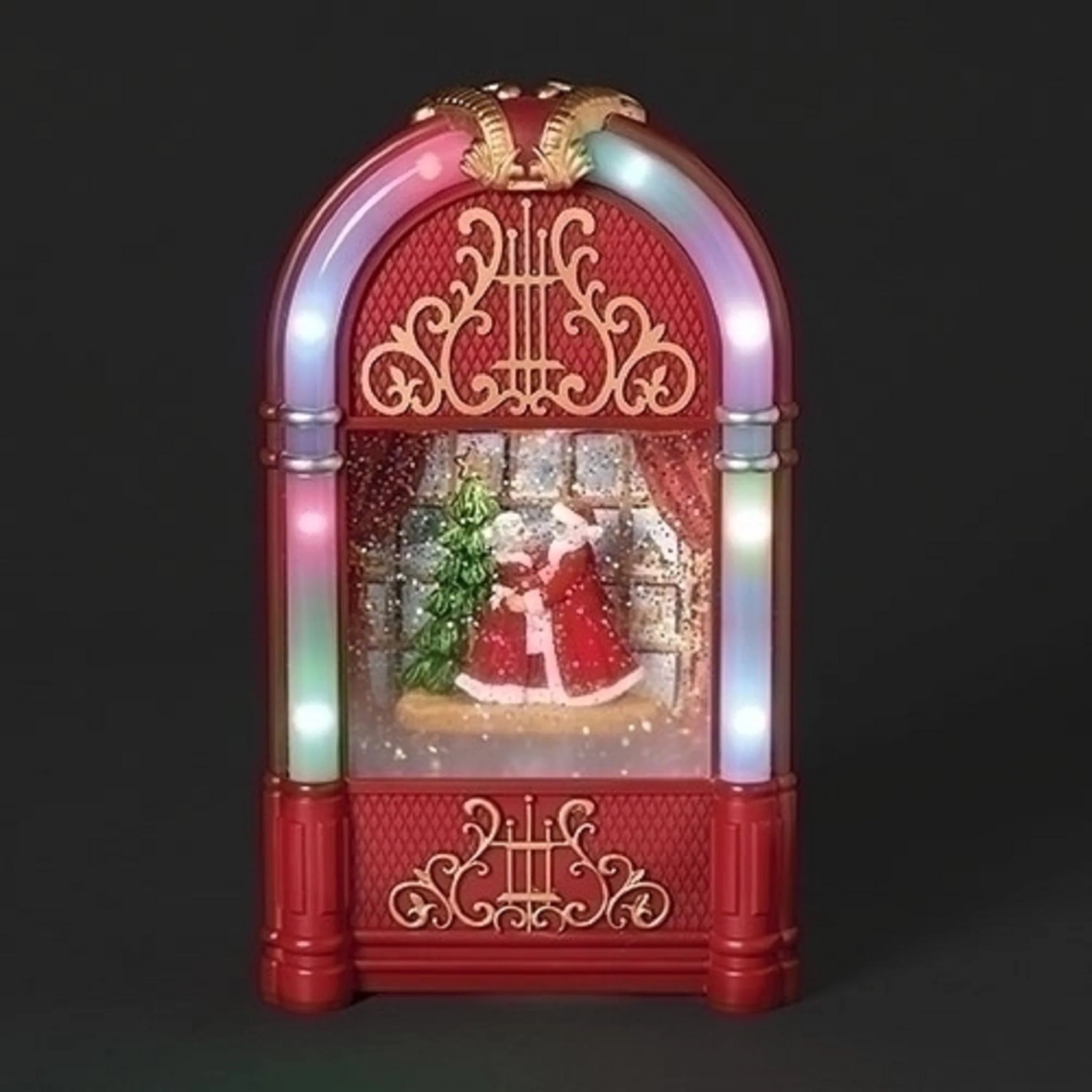 Roman Lighted Swirl Juke Box Dancing Santa and Mrs. Claus, 9.75-inch ...