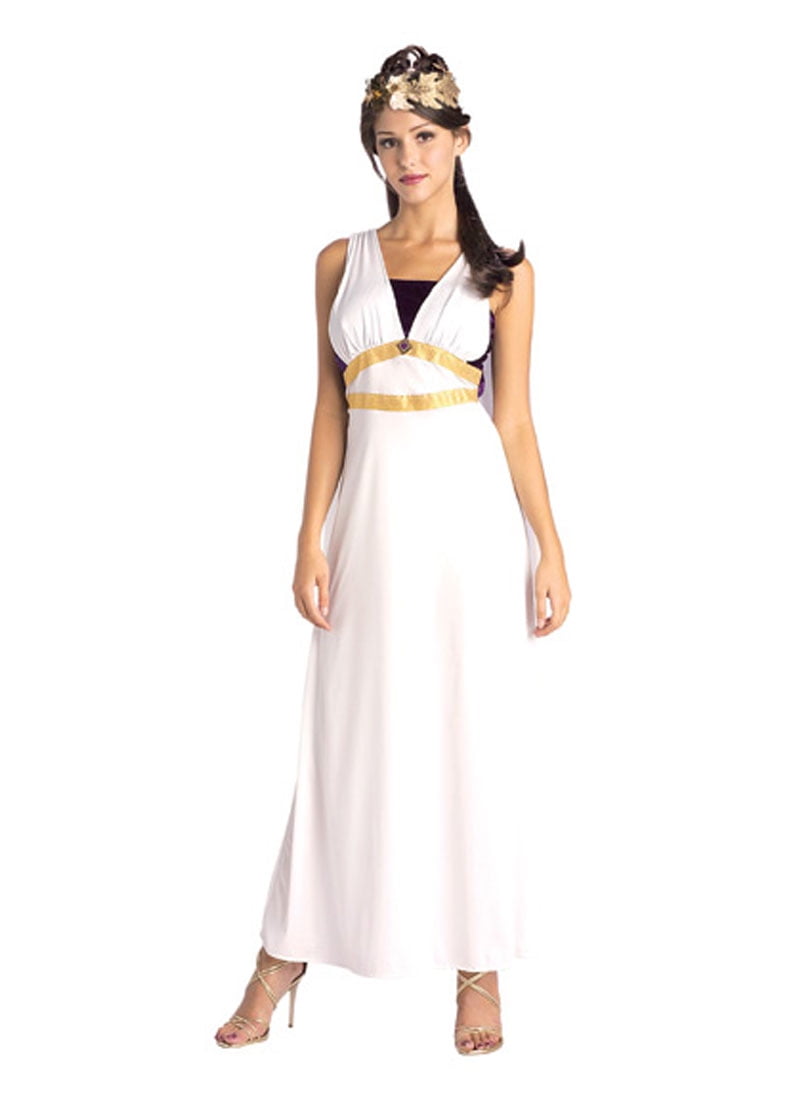Women's White Roman Maiden Costume Dress and Gold Leaf Headband ...
