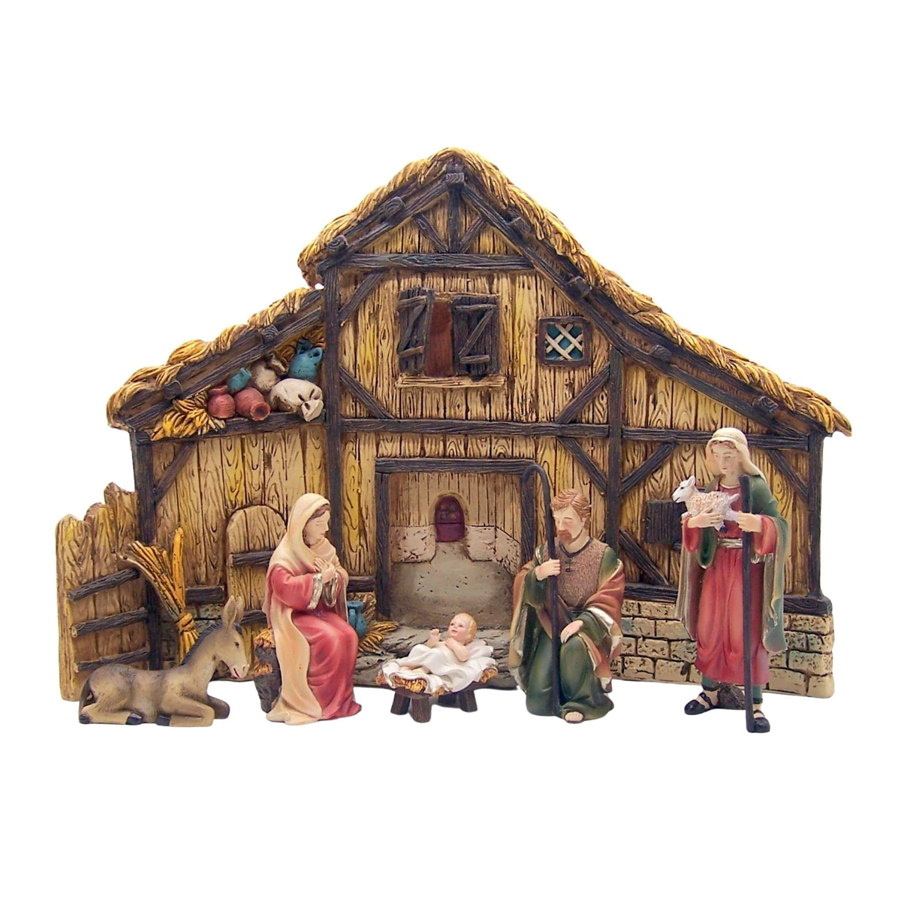 Roman Nativity with Stable Shepherd and Donkey 6 Piece Set - Walmart.com