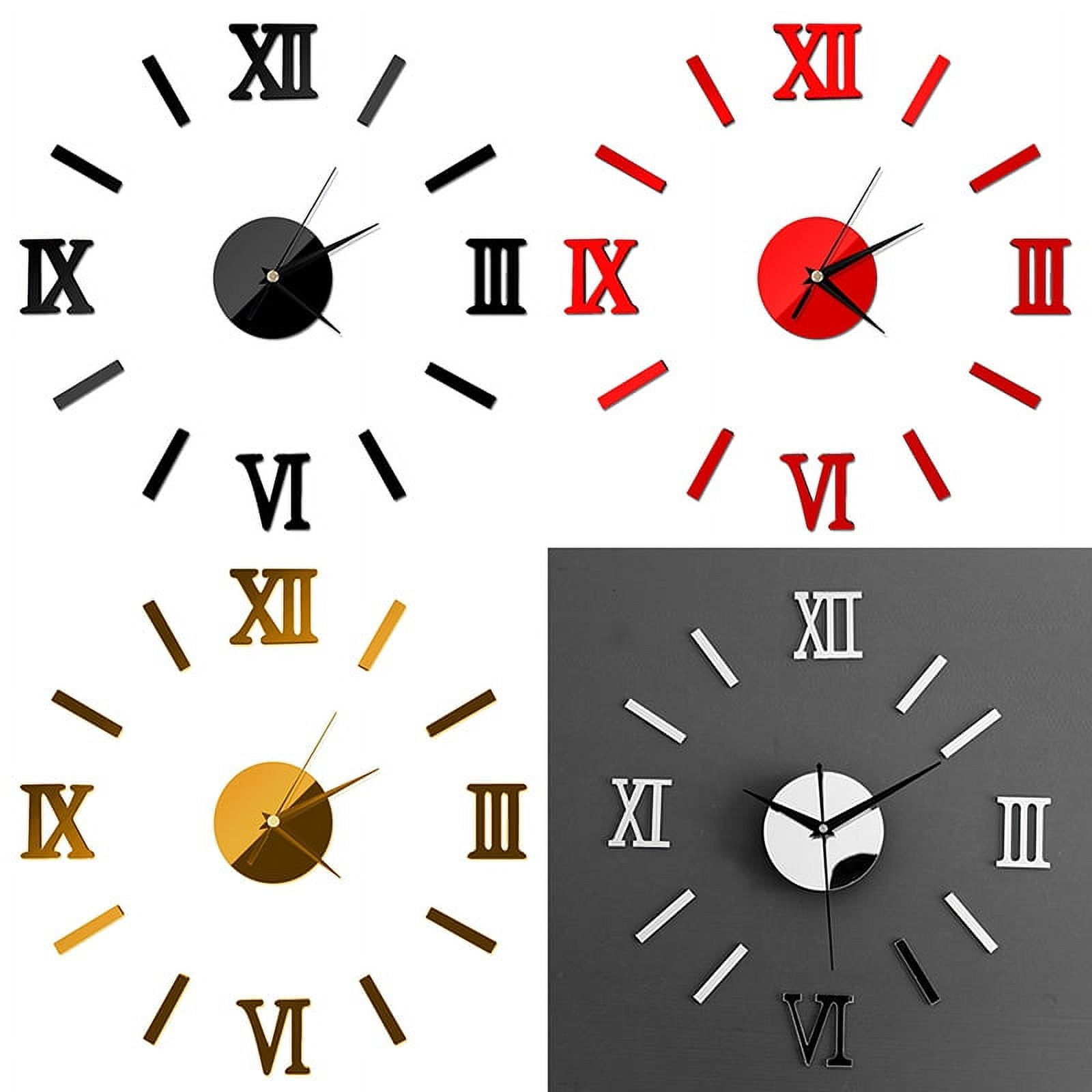 Roman Numerals Frameless Large Acrylic Mirror Surface 3D DIY Wall Clock ...