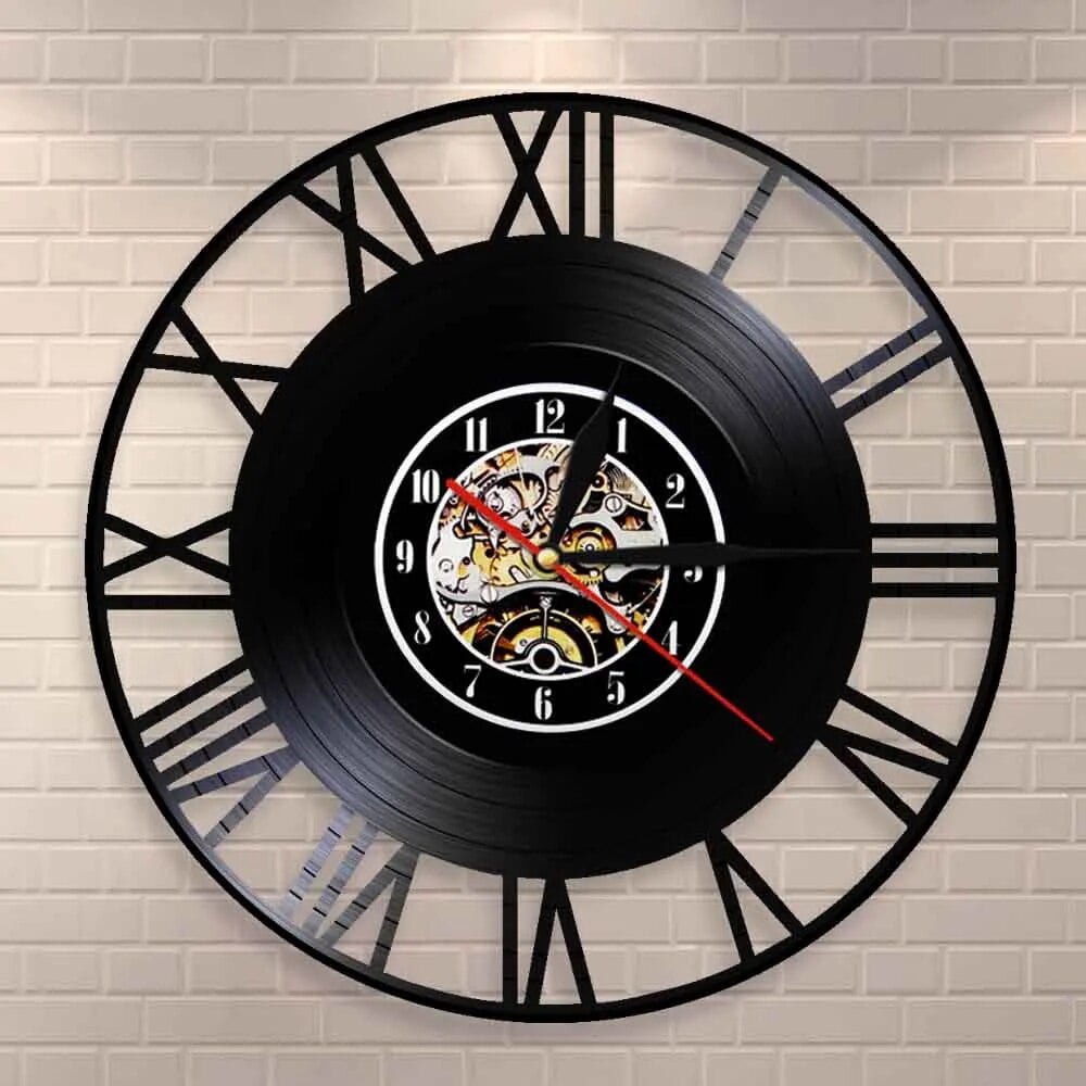 Roman Numerals Numbers Simple Vinyl Wall Clock,Vinyl Record Clock Wall ...