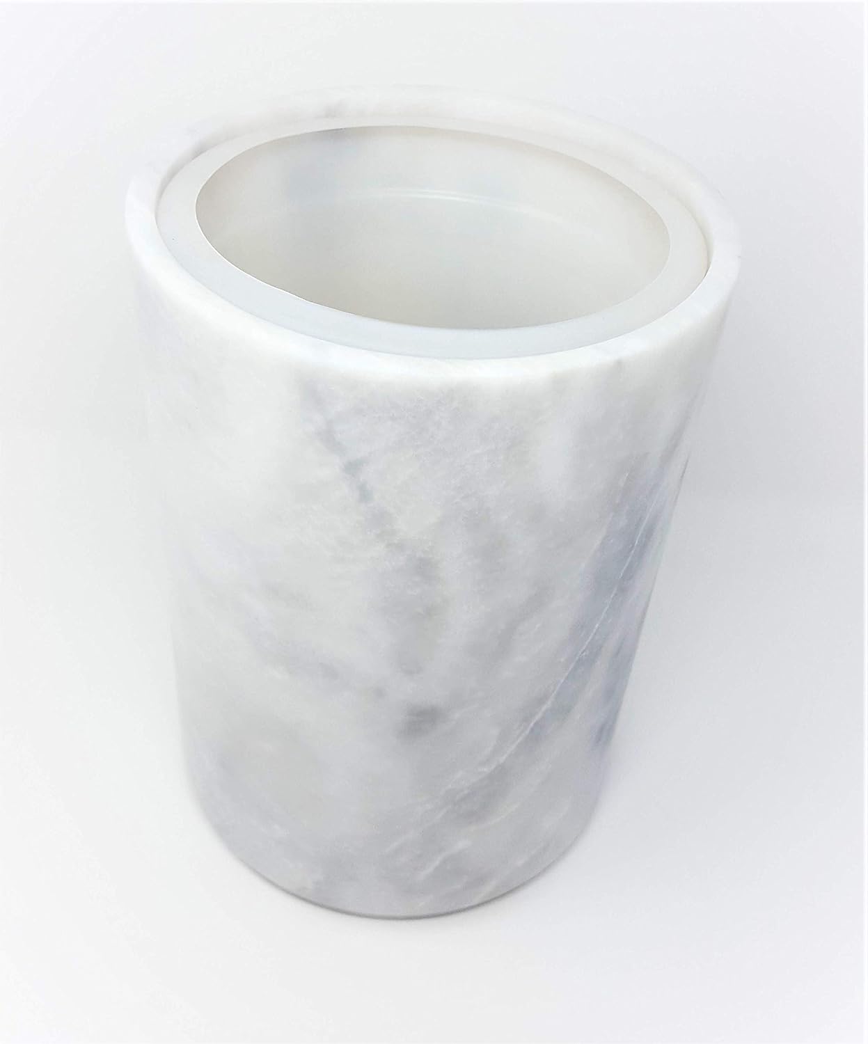 Roman Pallace Collection Powder White Honed Marble Wastebasket with ...