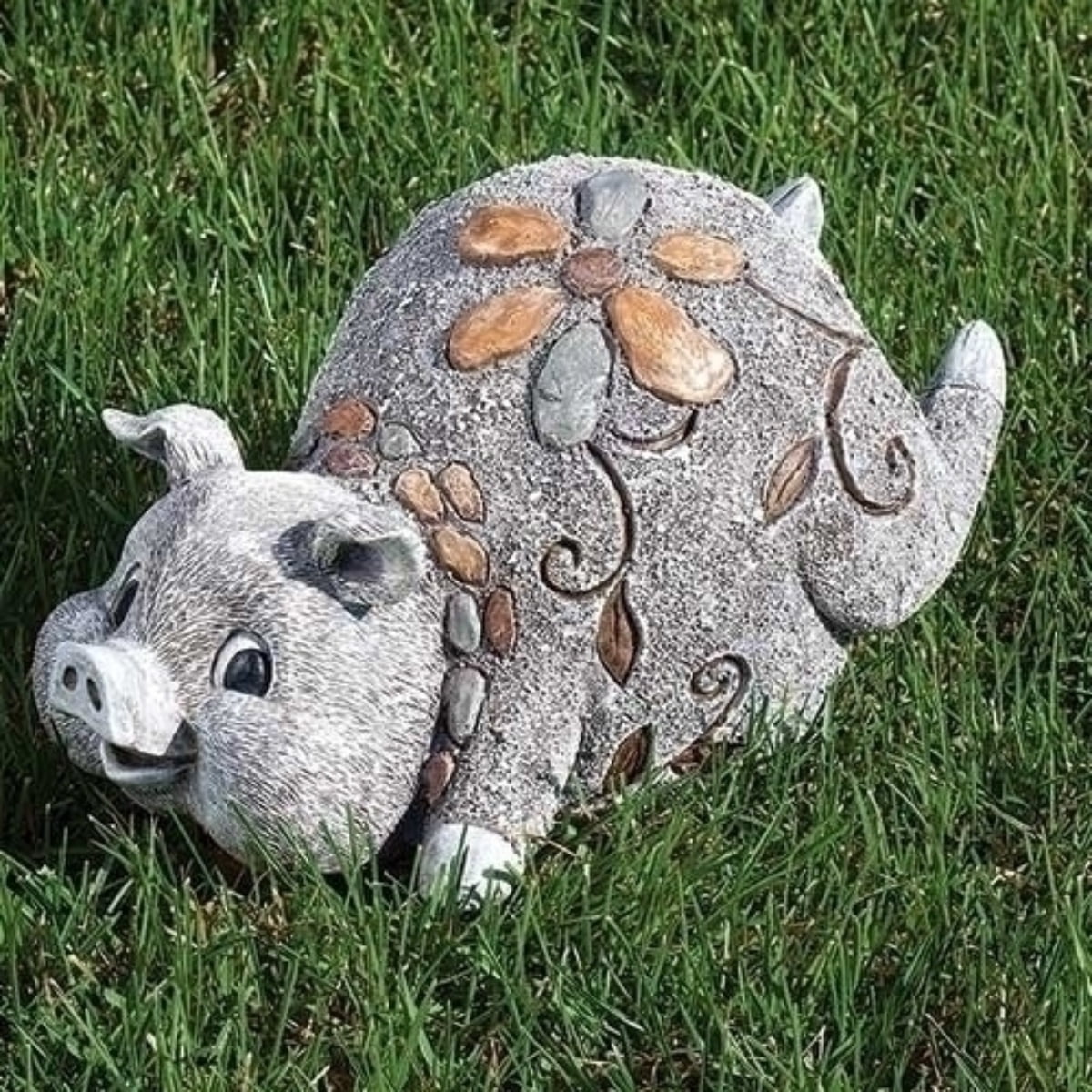 Roman Pig Pebble Garden Statue - One Garden Figurine 6 Inch, Polyresin ...