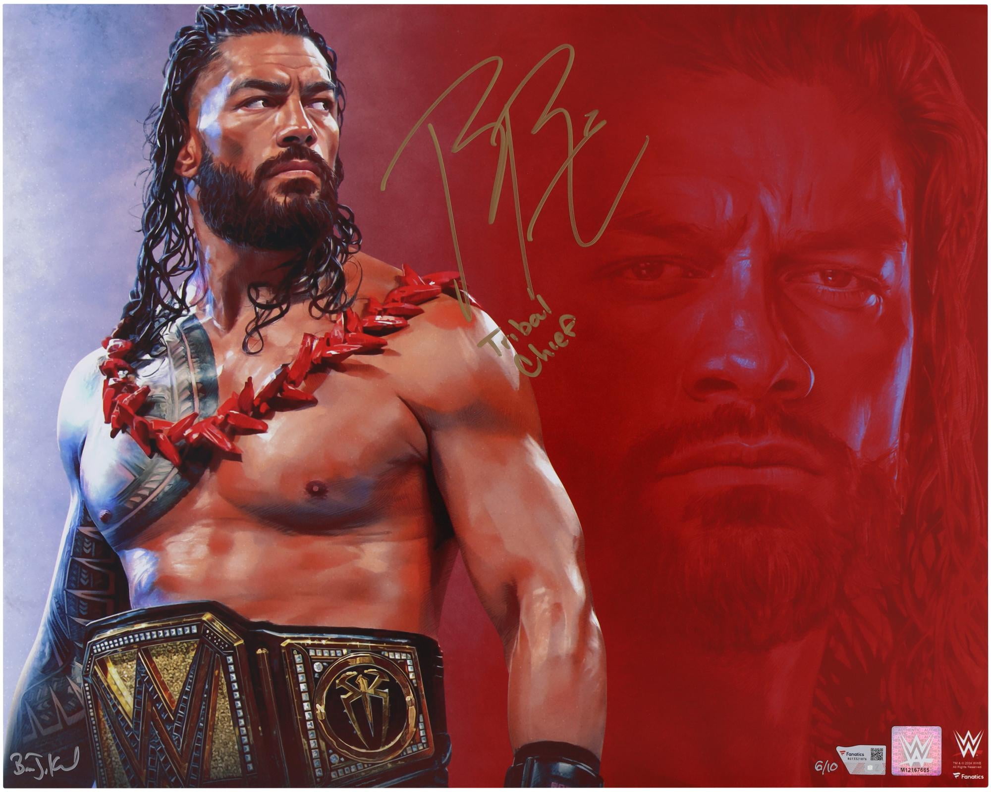 Roman Reigns WWE Autographed 16" x 20" Art Print with "Tribal Chief ...