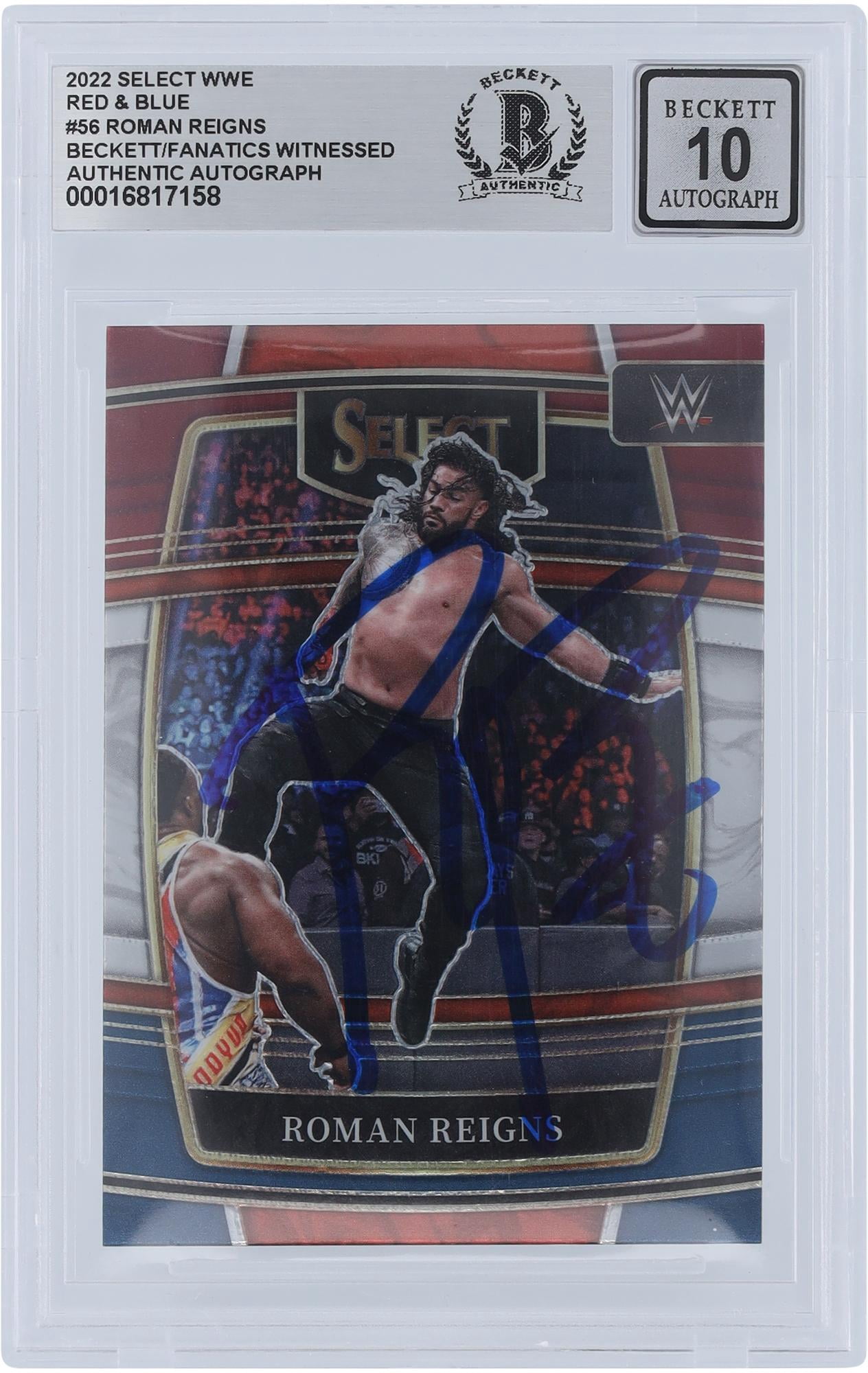 Roman Reigns WWE Autographed 2022 Panini Select Red & Blue #56 Beckett ...