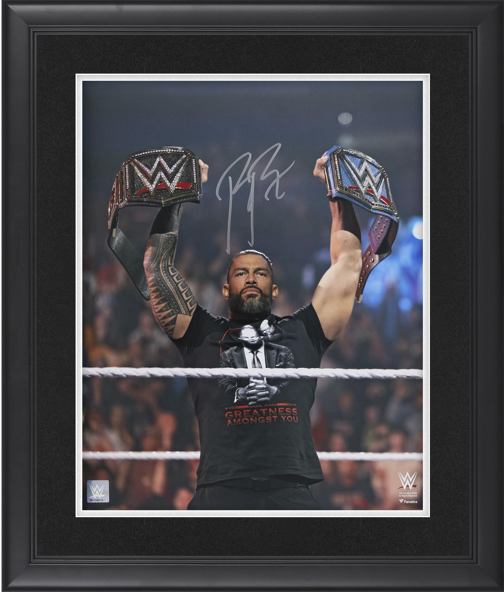 Roman Reigns WWE Framed Autographed 16" x 20" Raising Titles Photograph ...