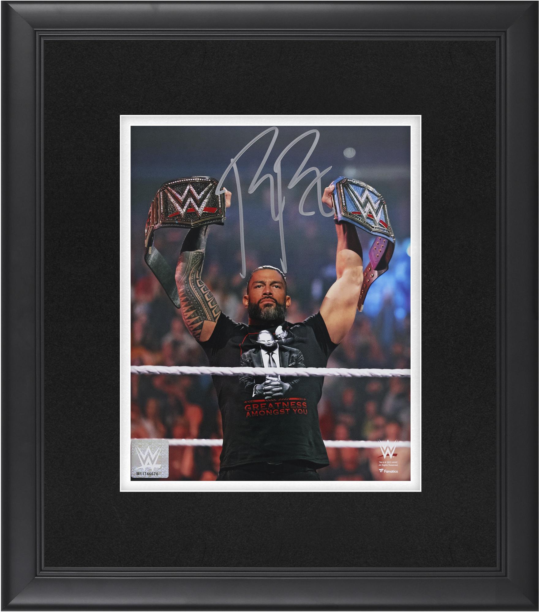Roman Reigns WWE Framed Autographed 8" x 10" Raising Titles Photograph ...