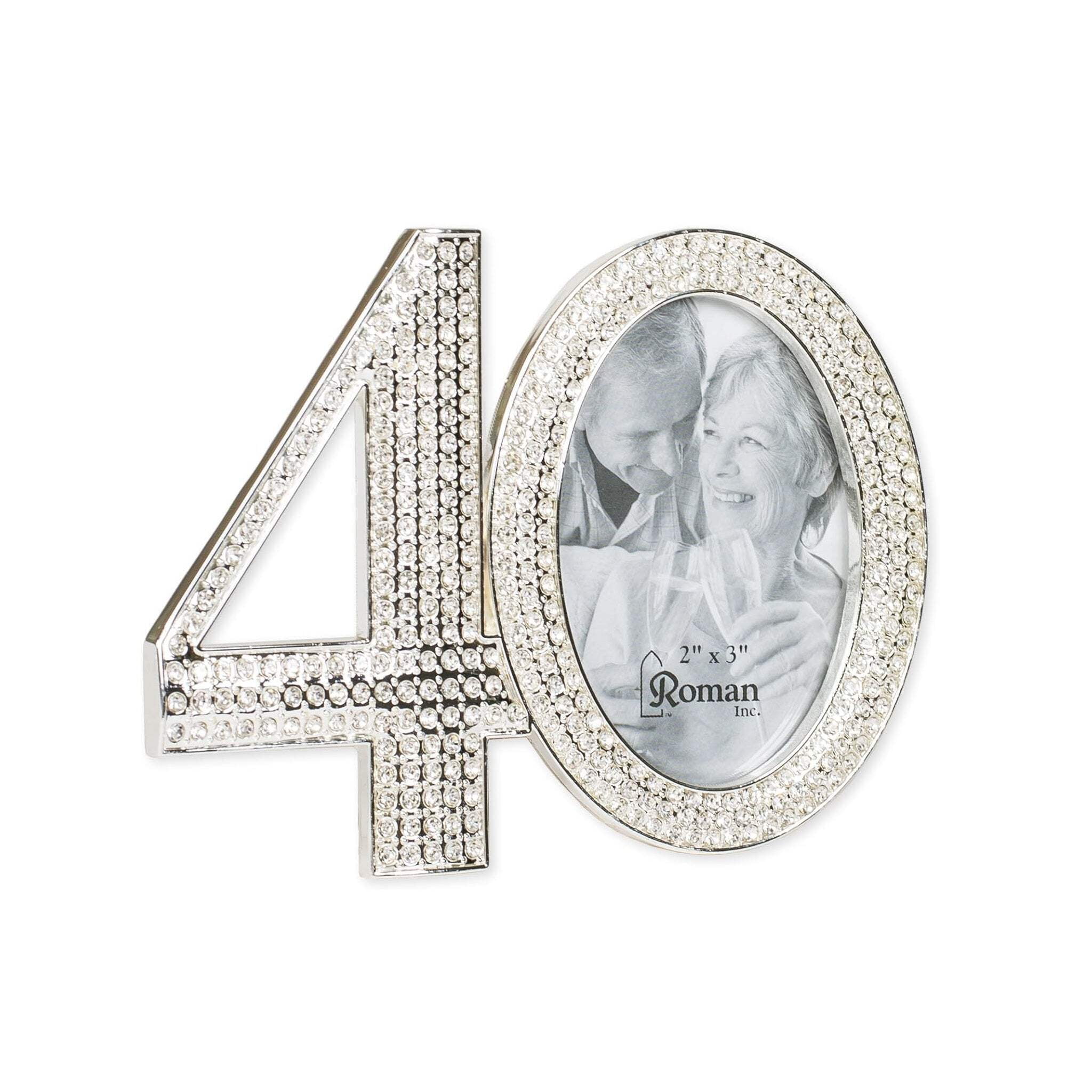 Roman Rhinestone Bead Encrusted 40th 3 x 4.5 inch Zinc Alloy Table Top ...