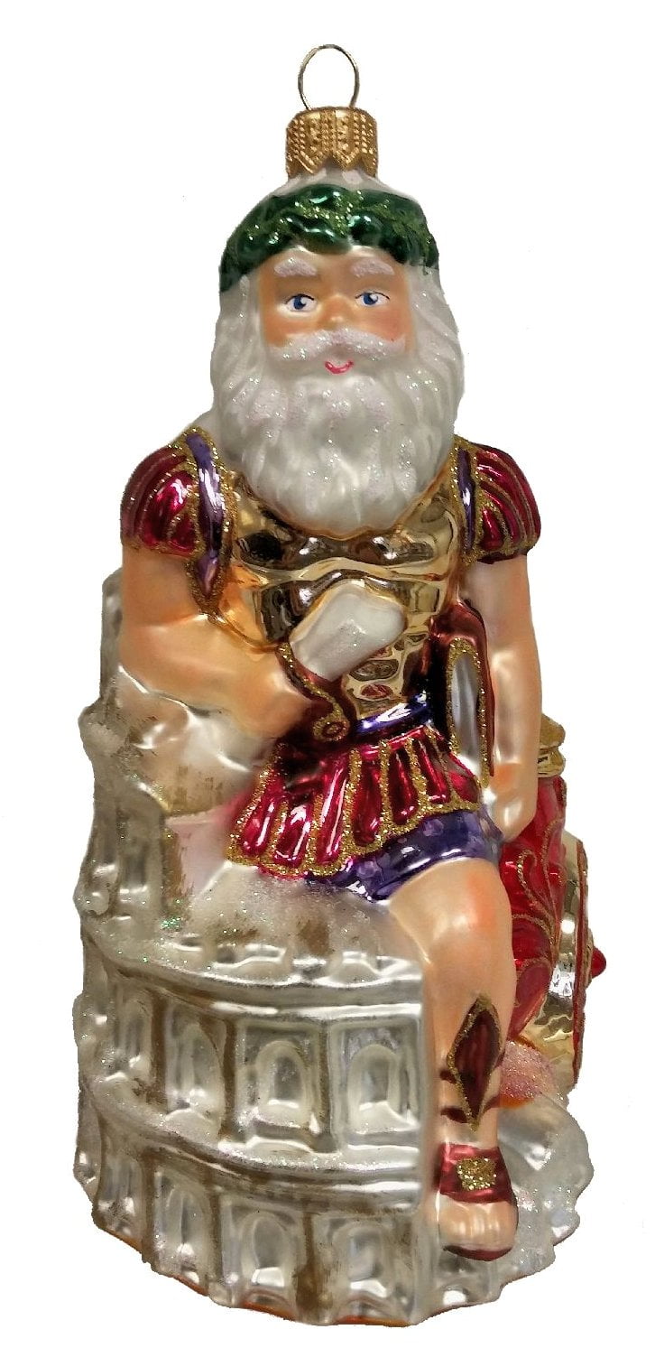 Roman Santa with Chariot and Coliseum Polish Glass Christmas Ornament ...