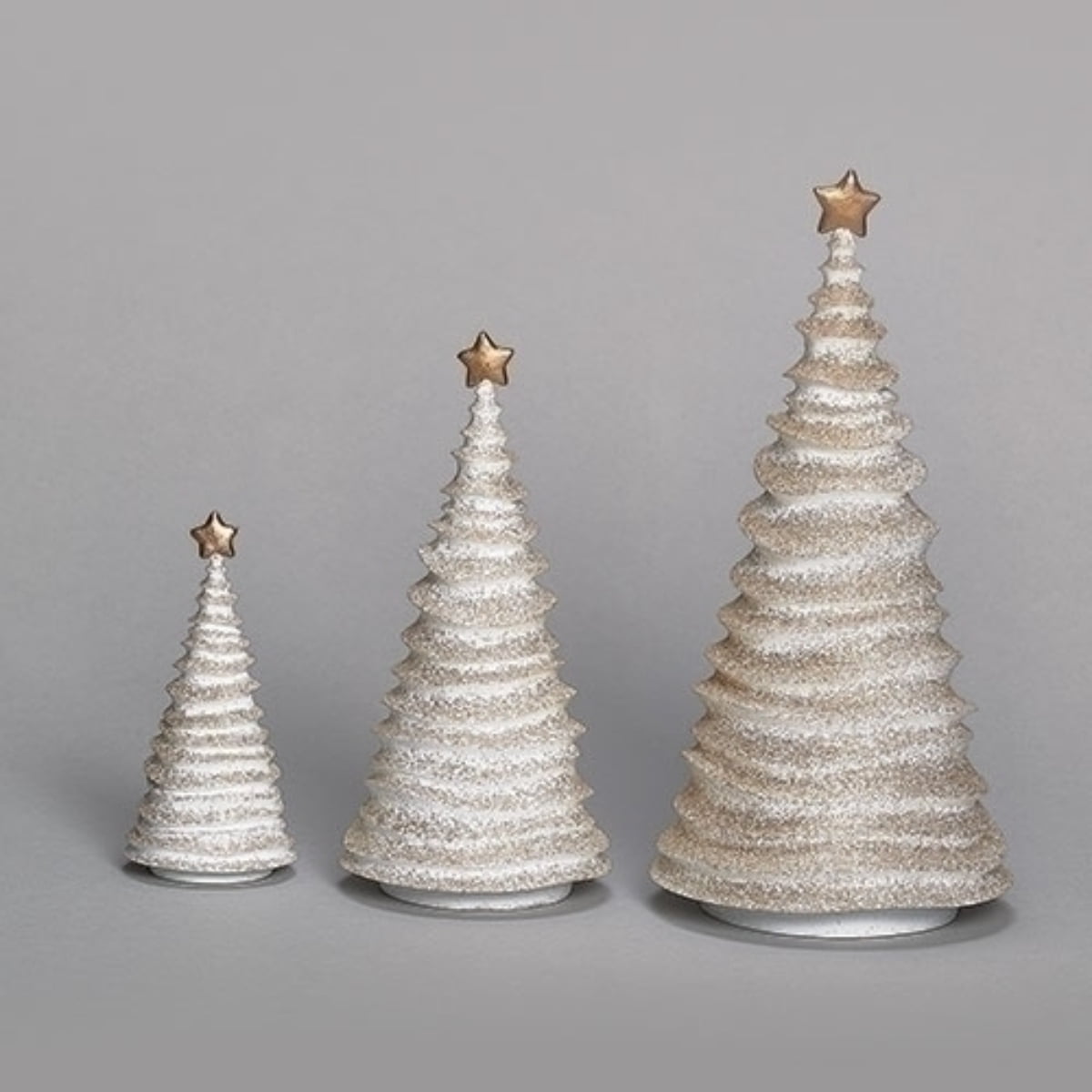 Christmas White Frosting Trees Gold Star Polyresin Glitter Holiday ...