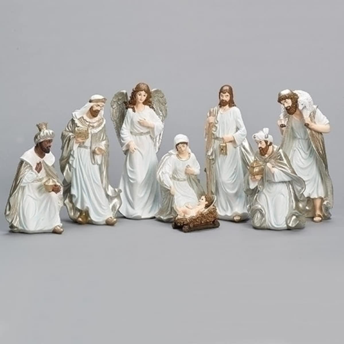 Roman 8 Piece White and Brown Christmas Tabletop Nativity Set 25.5 ...