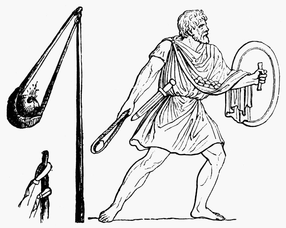 Roman Slingshot. /Na Slingshot And Its Use (Right) By A Roman 'Funditor ...