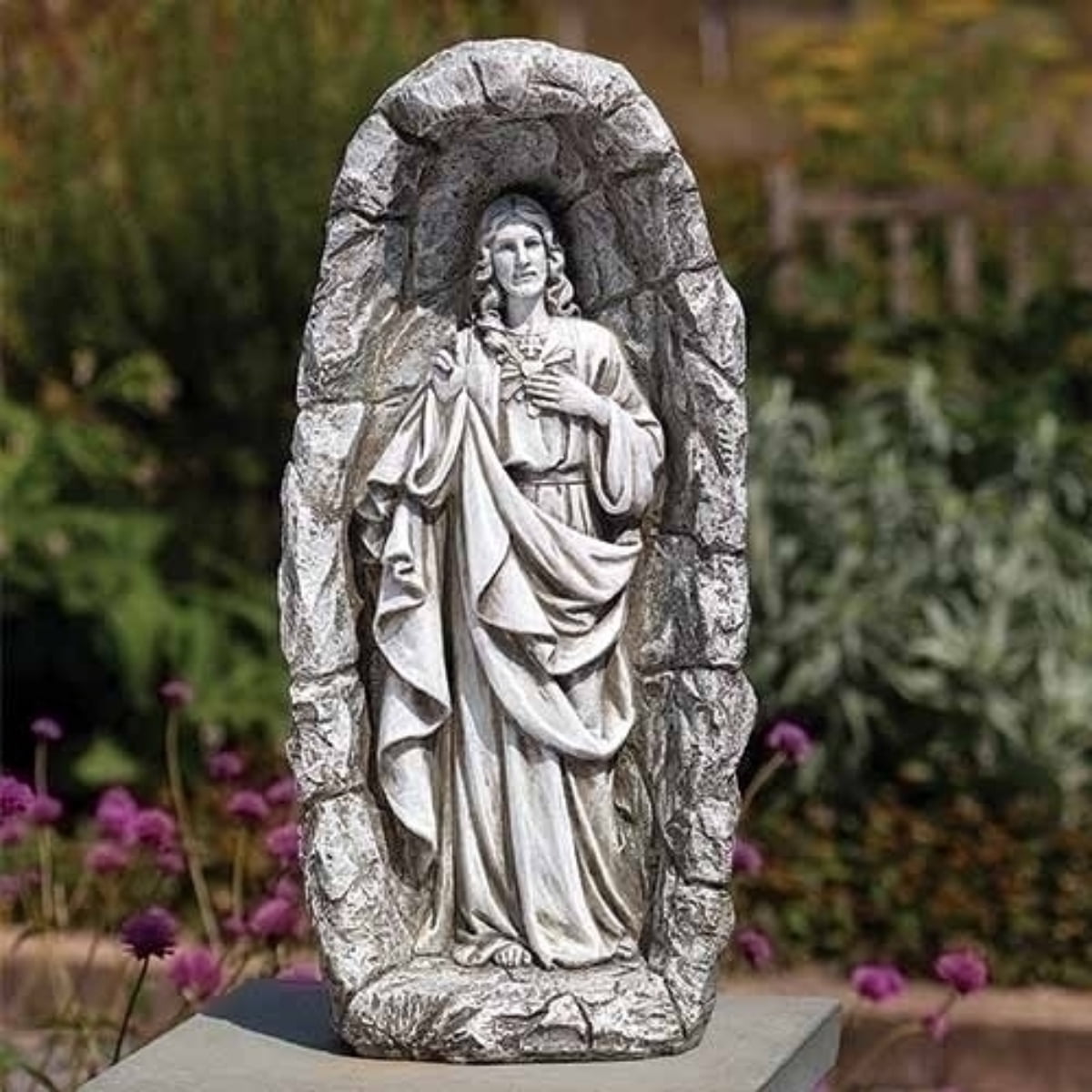 Roman Solar Powered LED Sacred Heart Outdoor Garden Statue - 18.75 ...