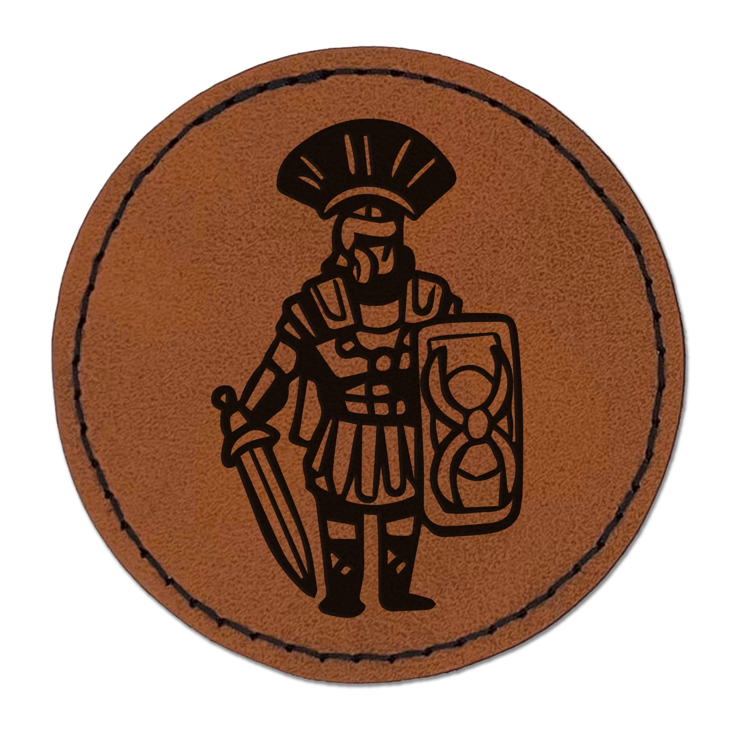Roman Soldier Centurion Sword Shield 2.5" Faux Leather Round Engraved ...