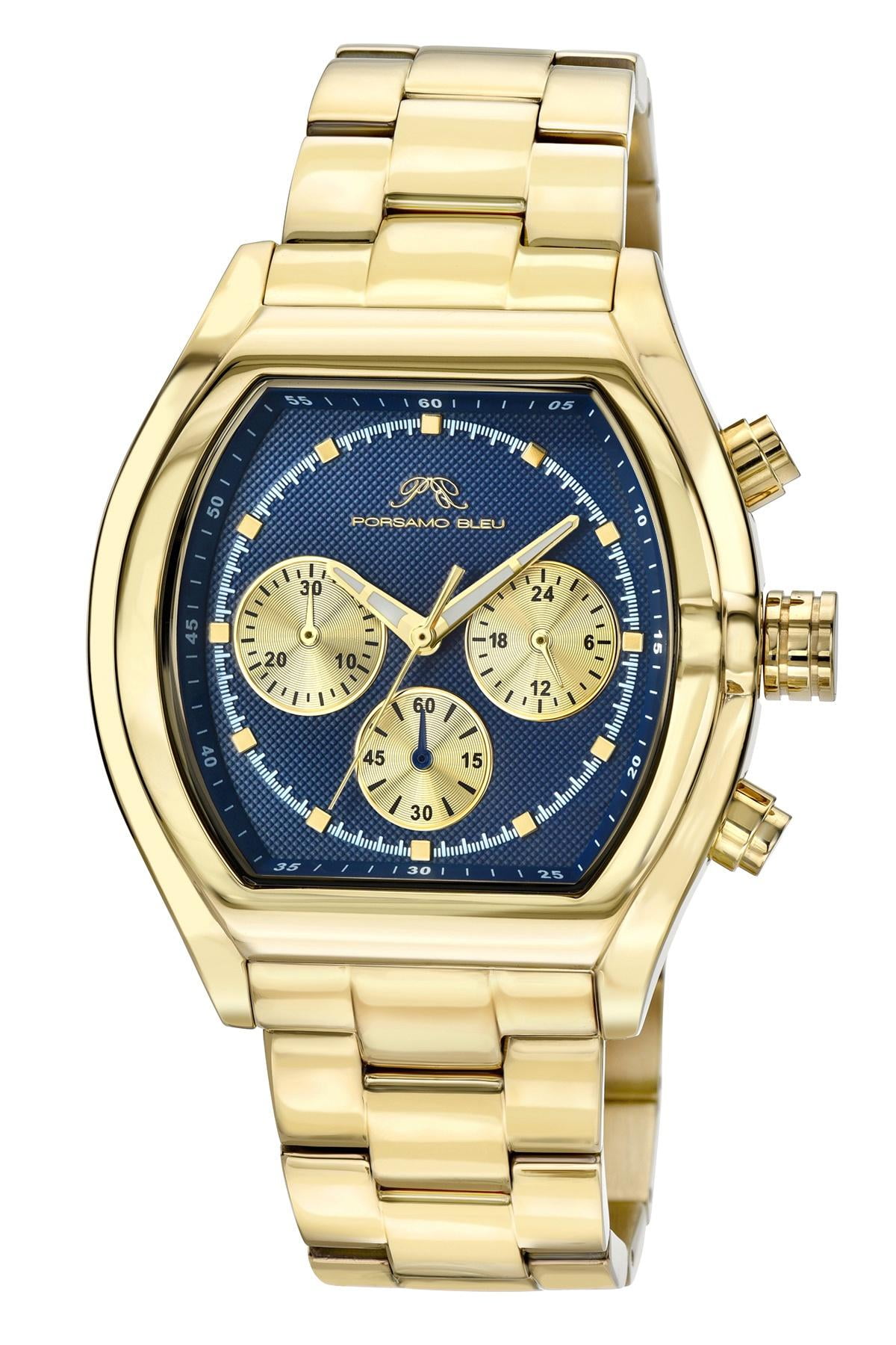 Roman Stainless Steel Gold Tone & Blue Men's Watch 1291DROS - Walmart.com