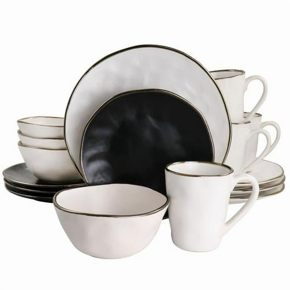FastFood Roman 16 Piece Stoneware Dinnerware Set, Matte Colors, Gold ...