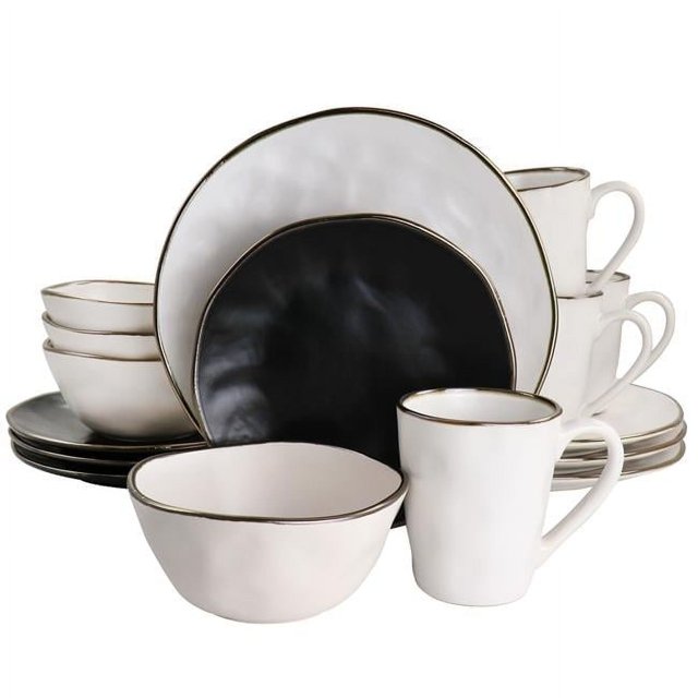 Roman Stoneware Dinnerware Set with Gold Rim - Assorted Matte - 16 ...