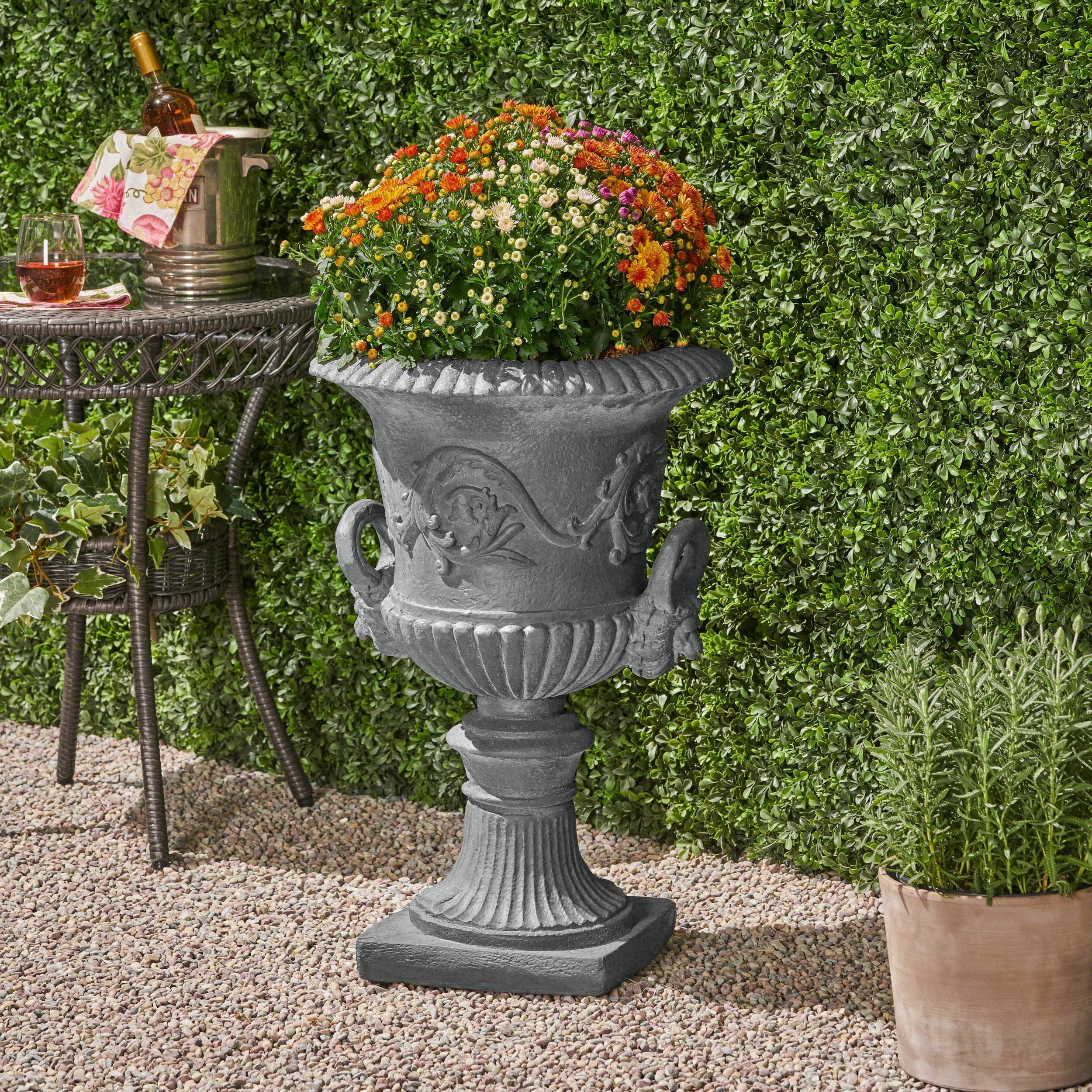 Roman Style Outdoor Urn Planter – Antique Gray Large Planters for ...