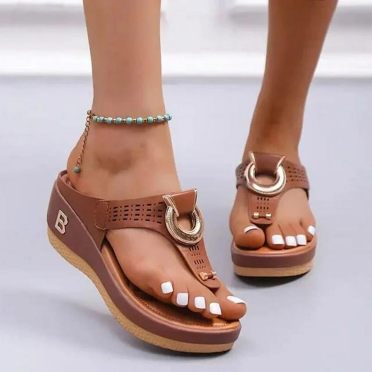 Roman-style beach sandals and slippers with wedges and toes. - Walmart.com