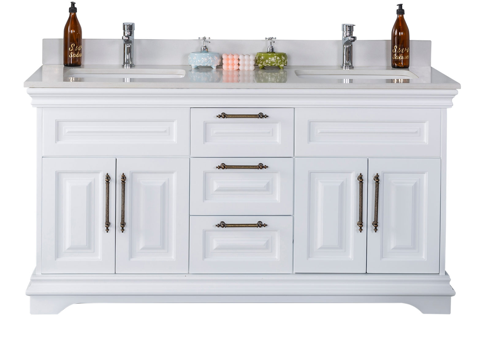 Stufurhome Abigail Embellished 60 Inches White Double Sink Bathroom ...