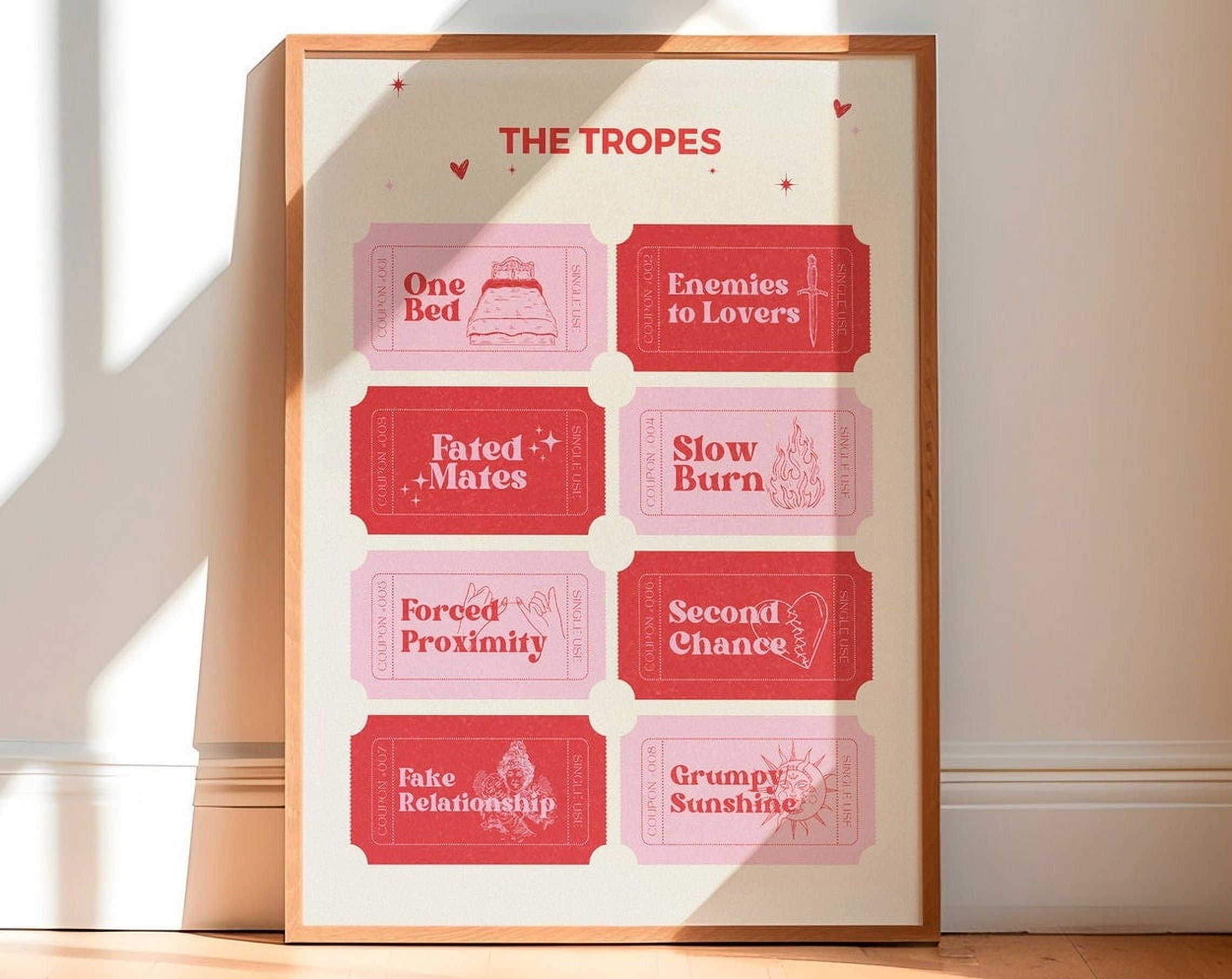 Romance Book Tropes Poster, Wall Print, Enemies To Lovers, Bookish ...