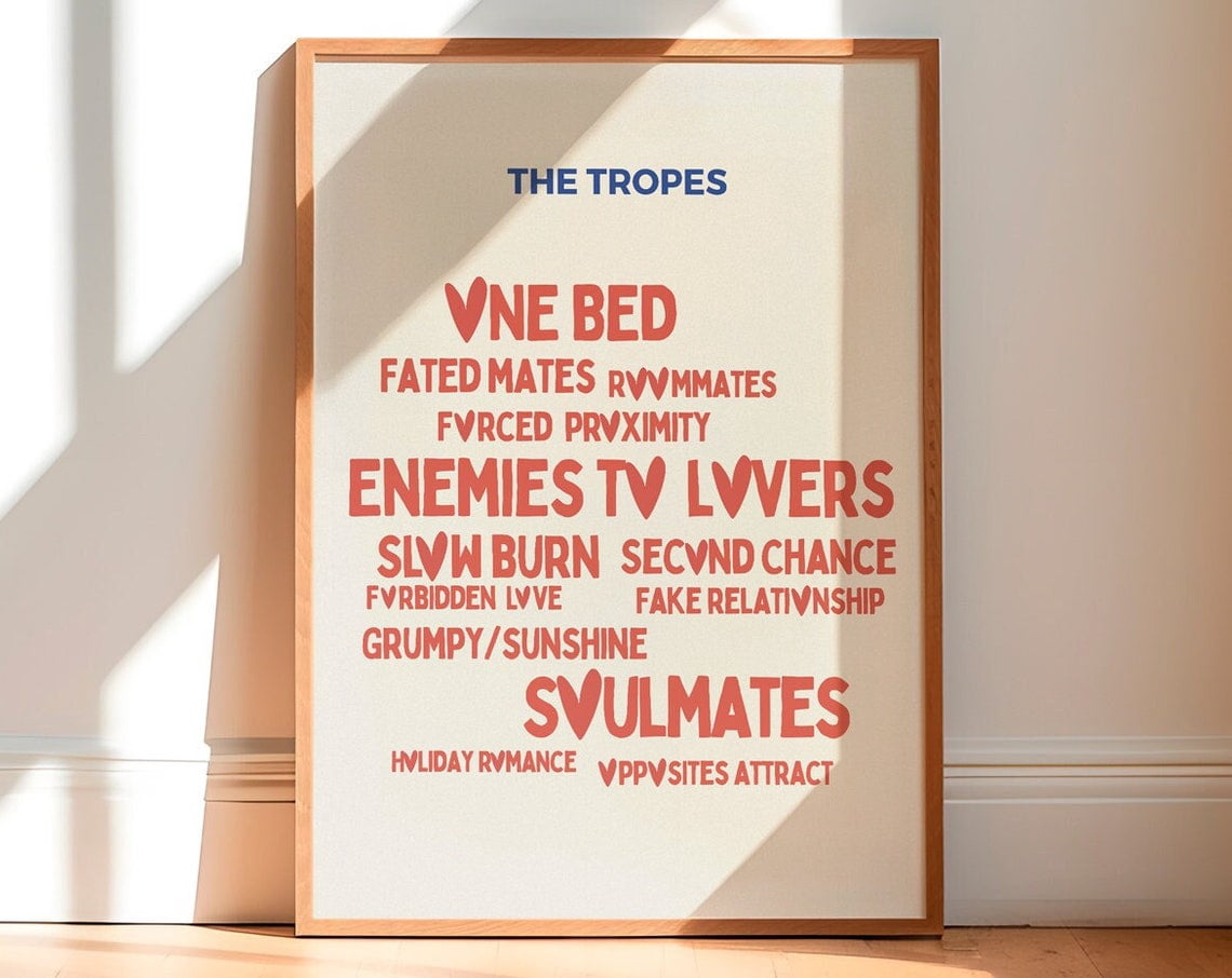 Romance Book Tropes Poster, Wall Print, Enemies To Lovers, Bookish ...