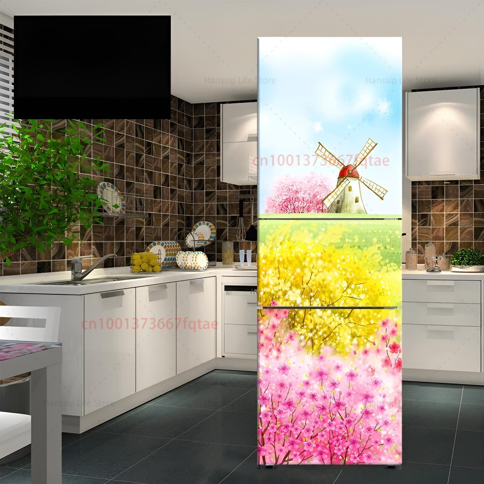 Romance Flower Printed Tulip Fridge Door Mural Stickers Removable ...