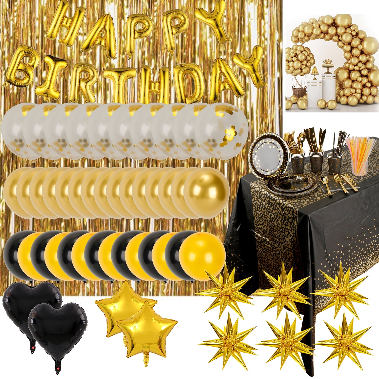 Romanda 365 Pcs Black and Gold Party Decorations Kit, All Party ...