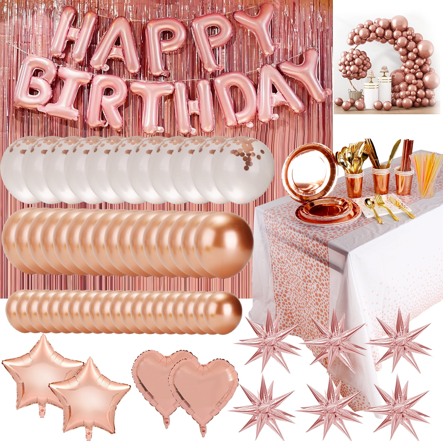Romanda 365 Pcs rose gold birthday decorations Kit, All party supplies ...