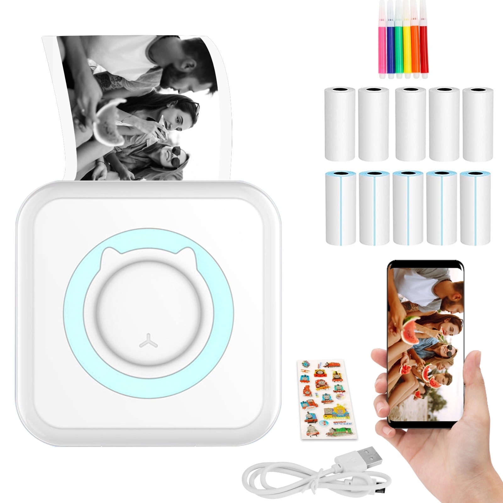 Romanda Portable Bluetooth Photo Printer, Thermal Mini, 10 Rolls Paper ...