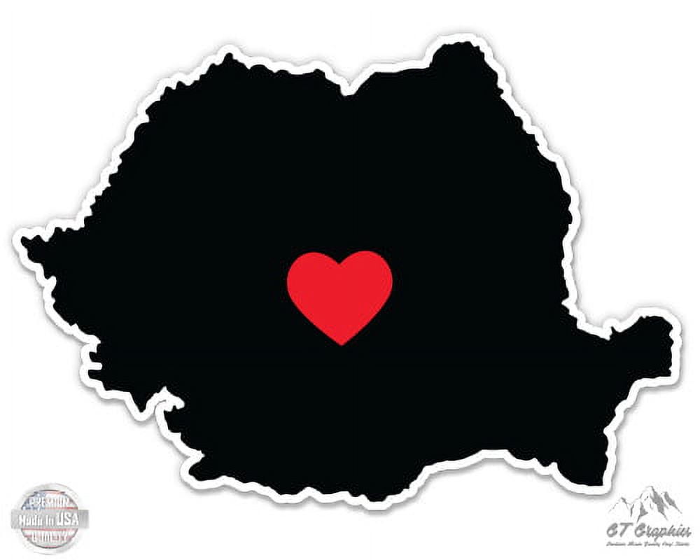 Romania Country Shape Heart - 8" Vinyl Sticker - For Car Laptop I-Pad ...