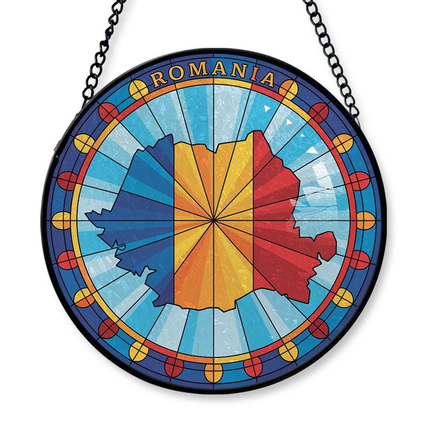 Romania Travel Decor Suncatcher Stained Glass Window Hanging, Gift for ...