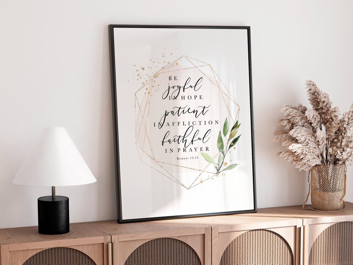 Romans 12:12 Bible Verse Wall Art, Be Joyful In Hope, Patient In ...