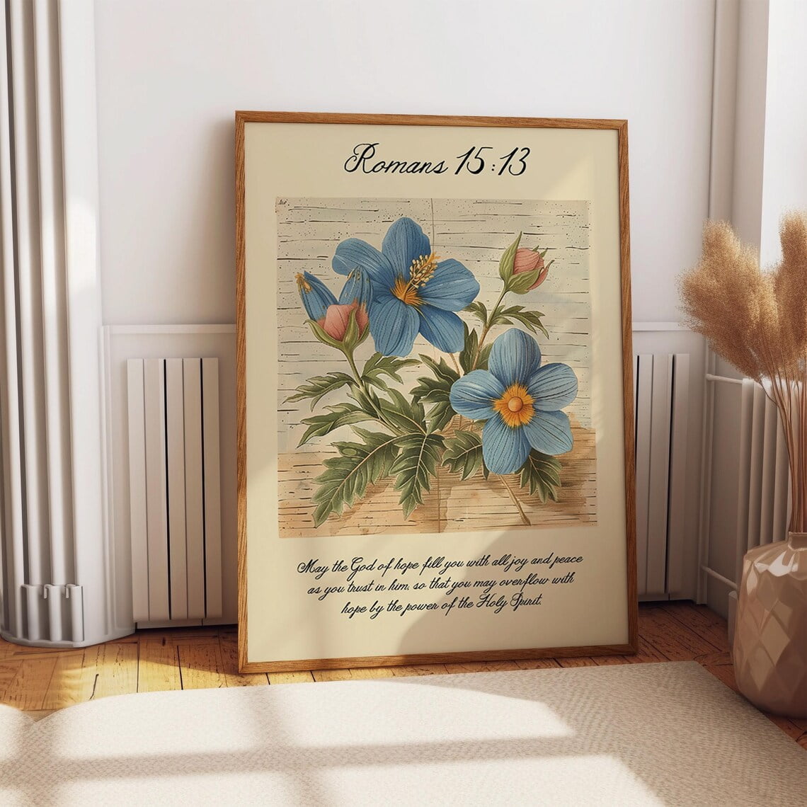 Romans 15:13 Bible Verse Wall Artblue Floral Christian Poster Scripture ...
