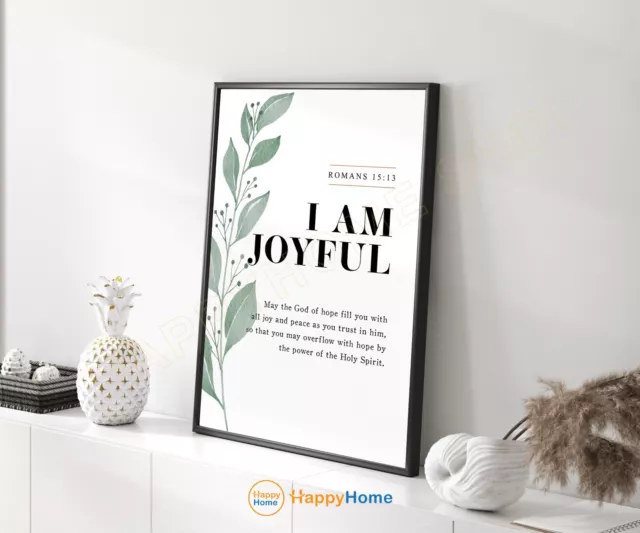 Romans 15:13 Wall Art I Am Joyful Bible Verse Scripture Art Christian ...