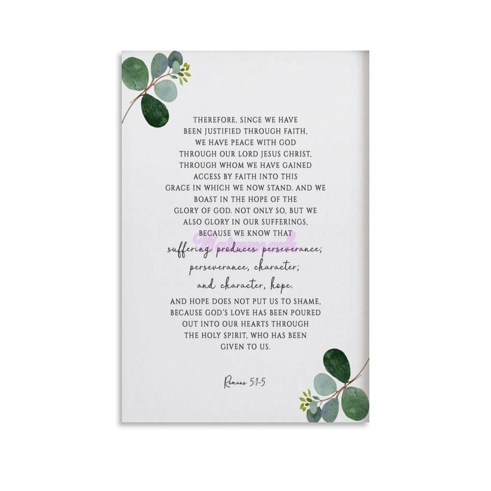 Romans 5;1-5 'Perseverance Hope' Bible Verse Scripture Poster Canvas ...