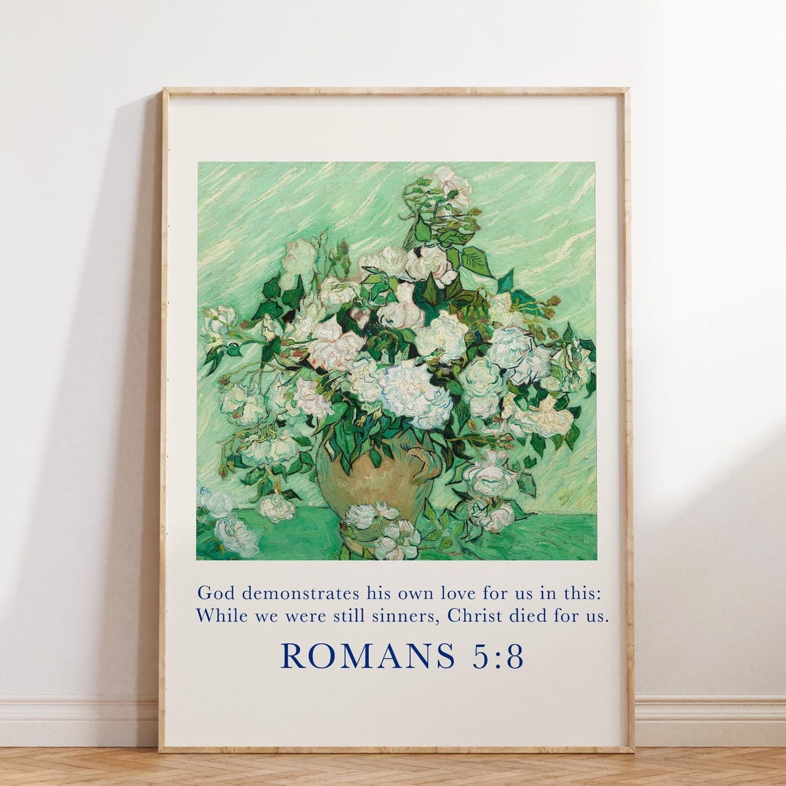 Romans 5:8 Print, Christian Wall Art, Van Gogh Flower Painting Wall Art ...