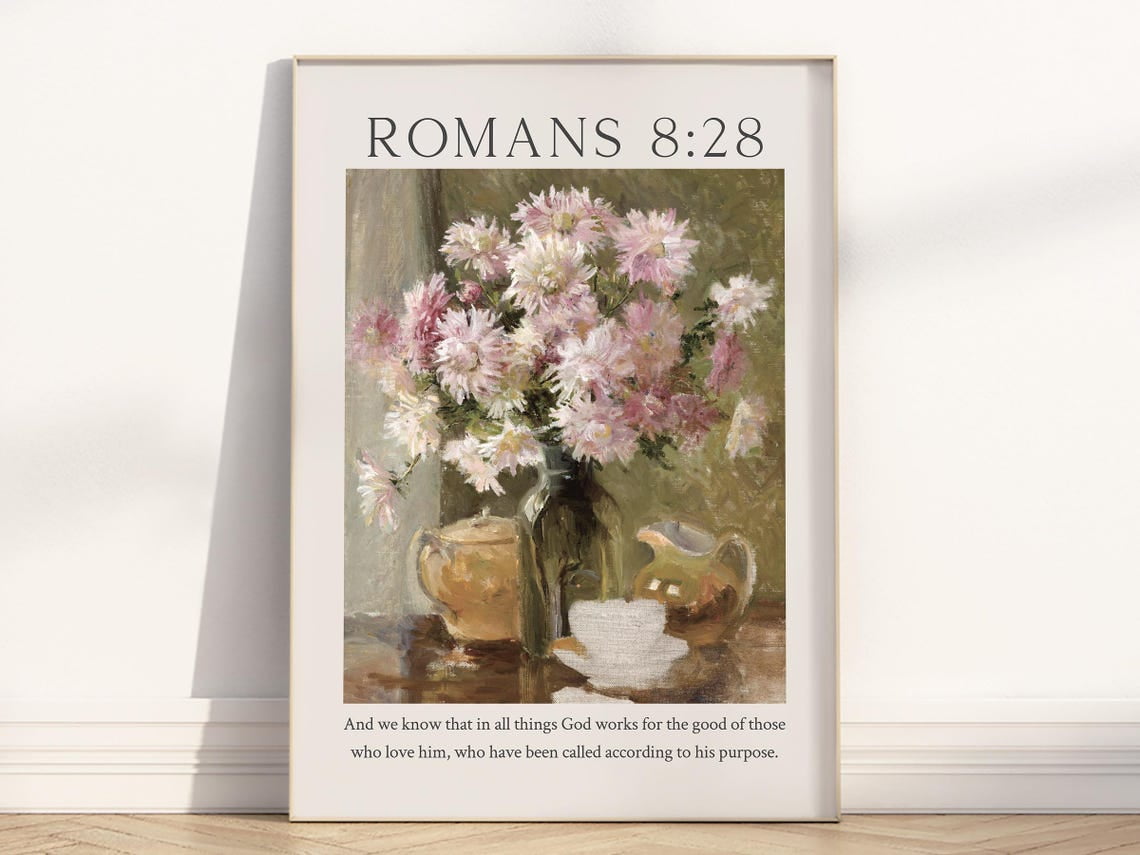 Romans 8:28 God Works For The Good Bible Verse Wall Art, Christian ...