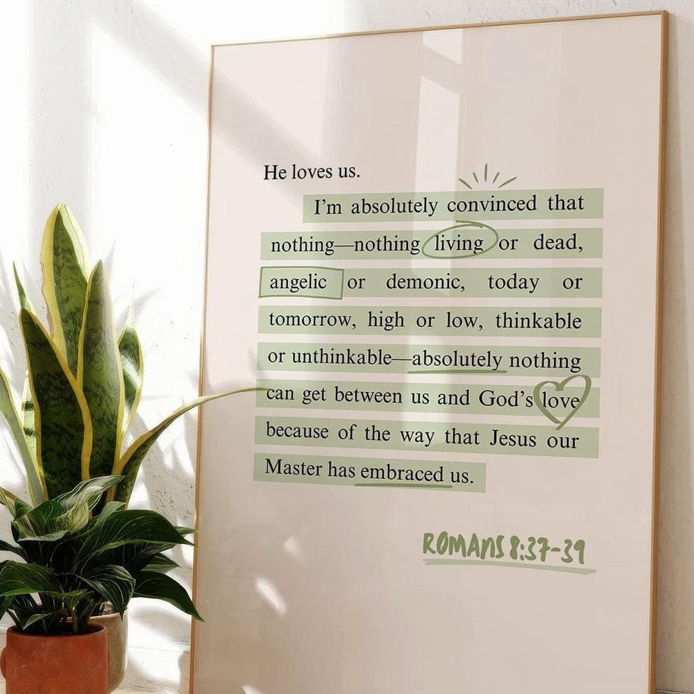 Romans 8 38 39 Wall Art Green Christian Wall Art Printable Green Bible ...