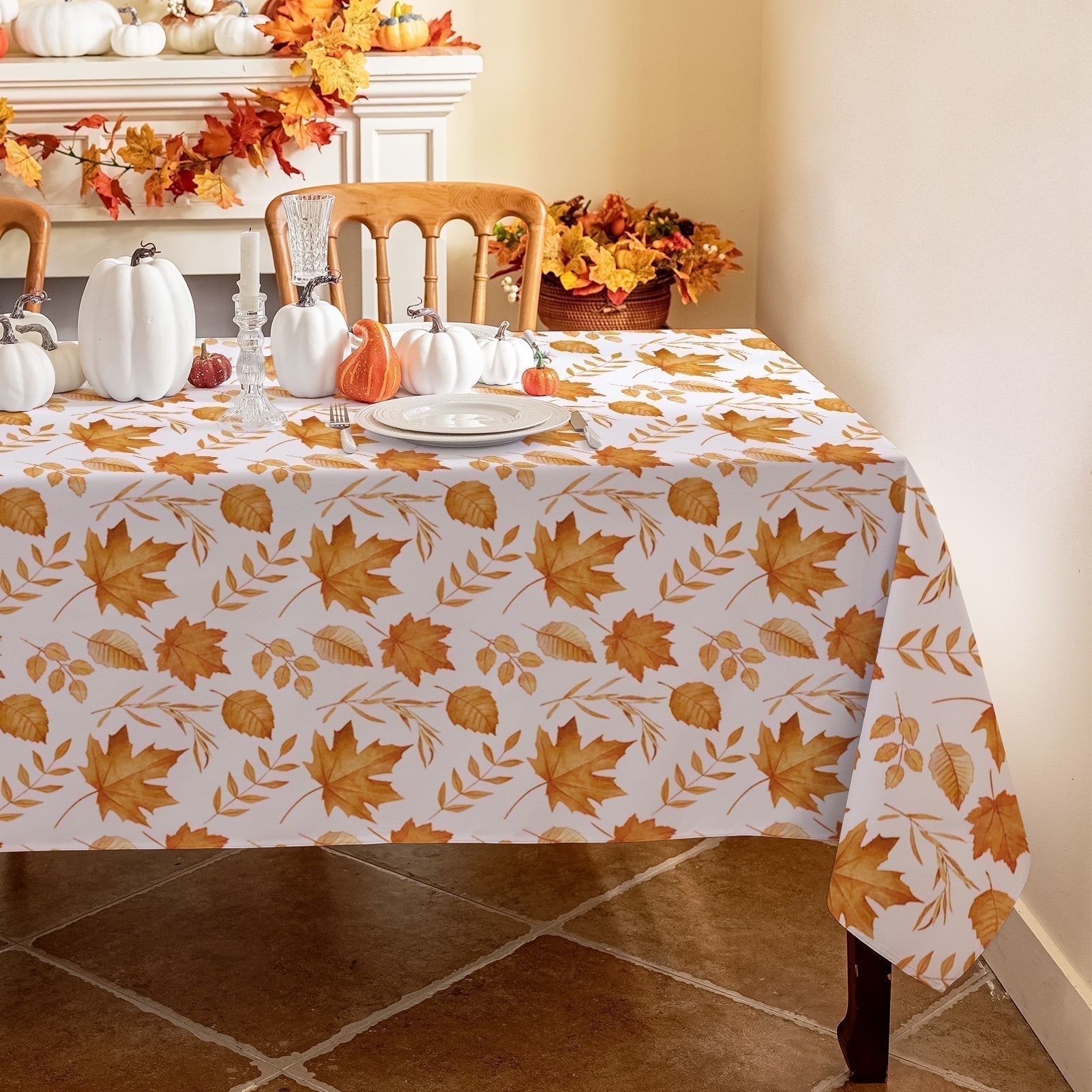 Romanstile Fall Tablecloth Rectangle, Thanksgiving Maple Leaf Orange ...