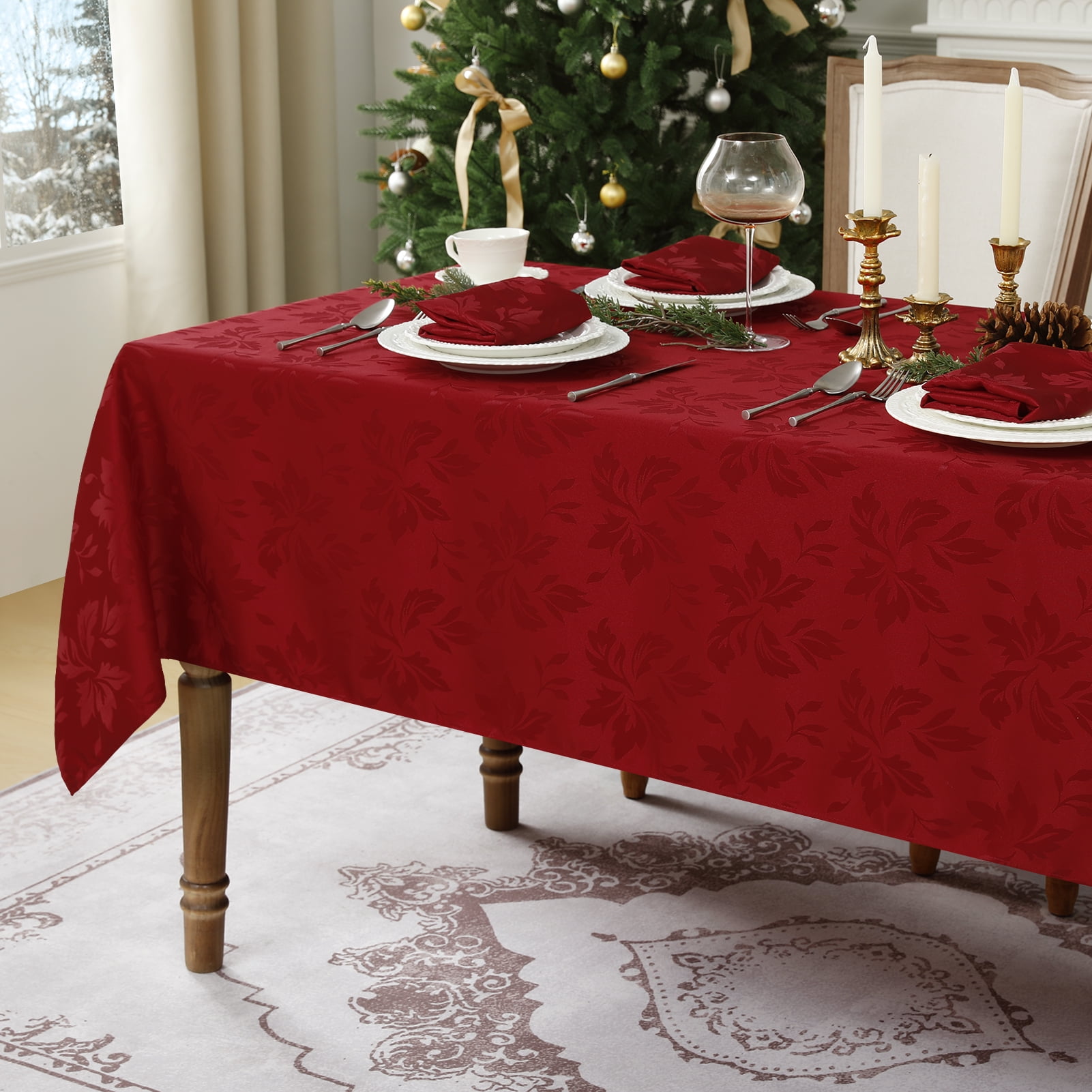 Romanstile Christmas Rectangle Tablecloth, Jacquard Waterproof Damask ...
