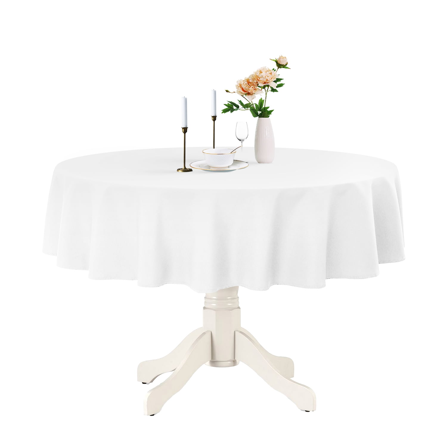 Romanstile 108 inch Round Tablecloth, White Polyester, Wrinkle ...