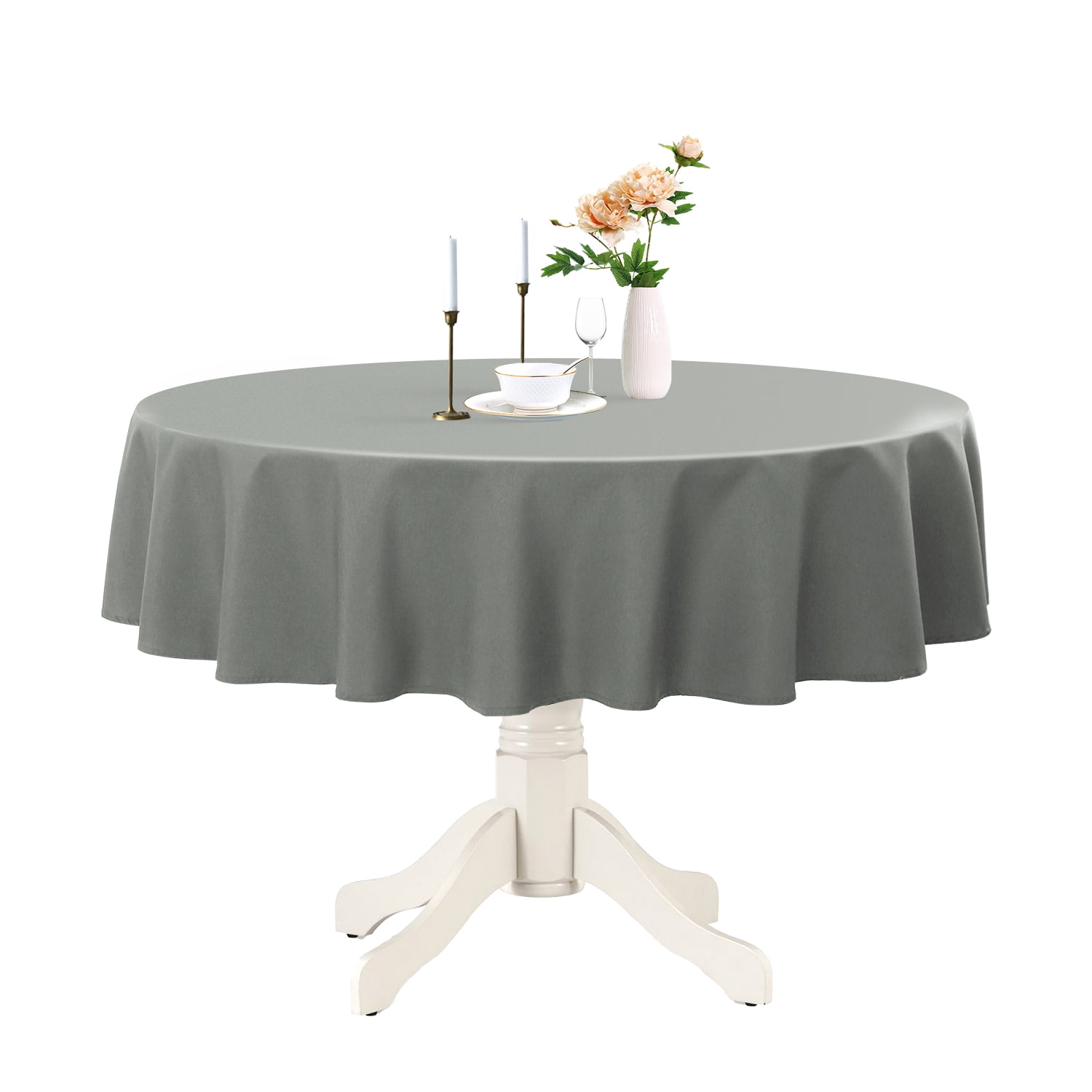 Romanstile Round Tablecloth 60inch LightGrey Polyester Table Cloths ...