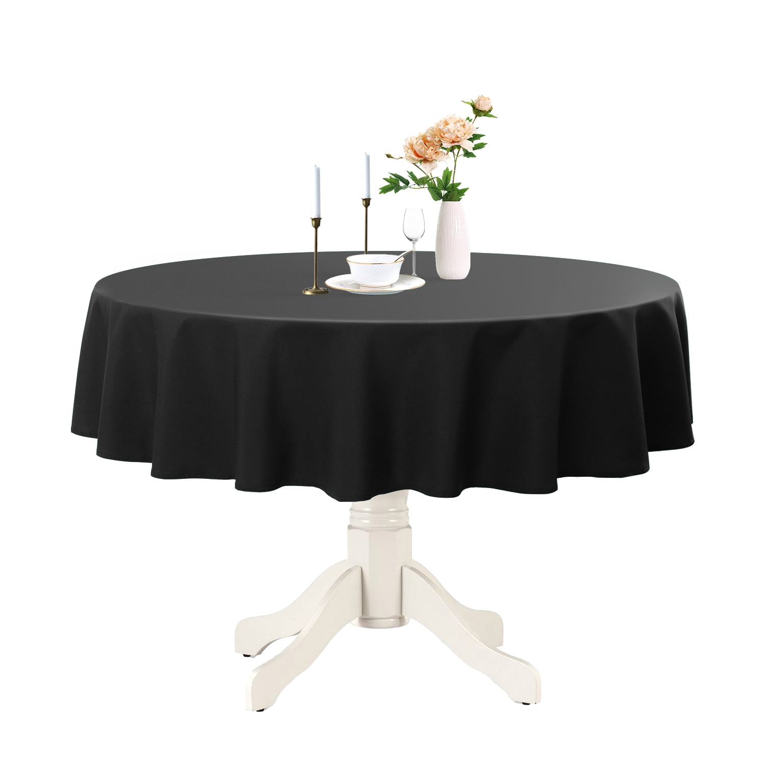 Romanstile Round Tablecloth 70inch Black Polyester Table Cloths Wrinkle ...
