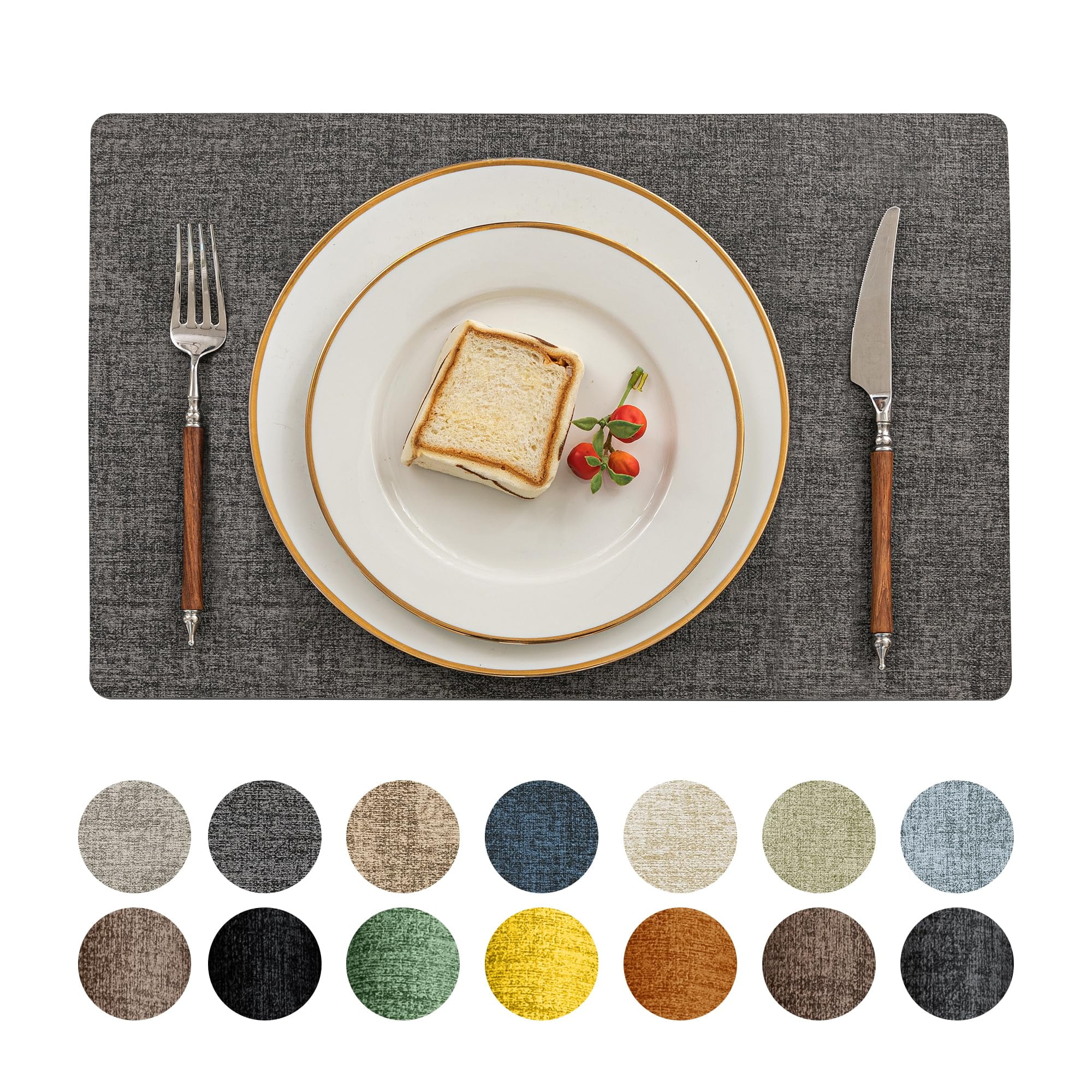 Easy Care & Waterproof Romanstile 4-set Placemats, PU Table Mats, Dark ...