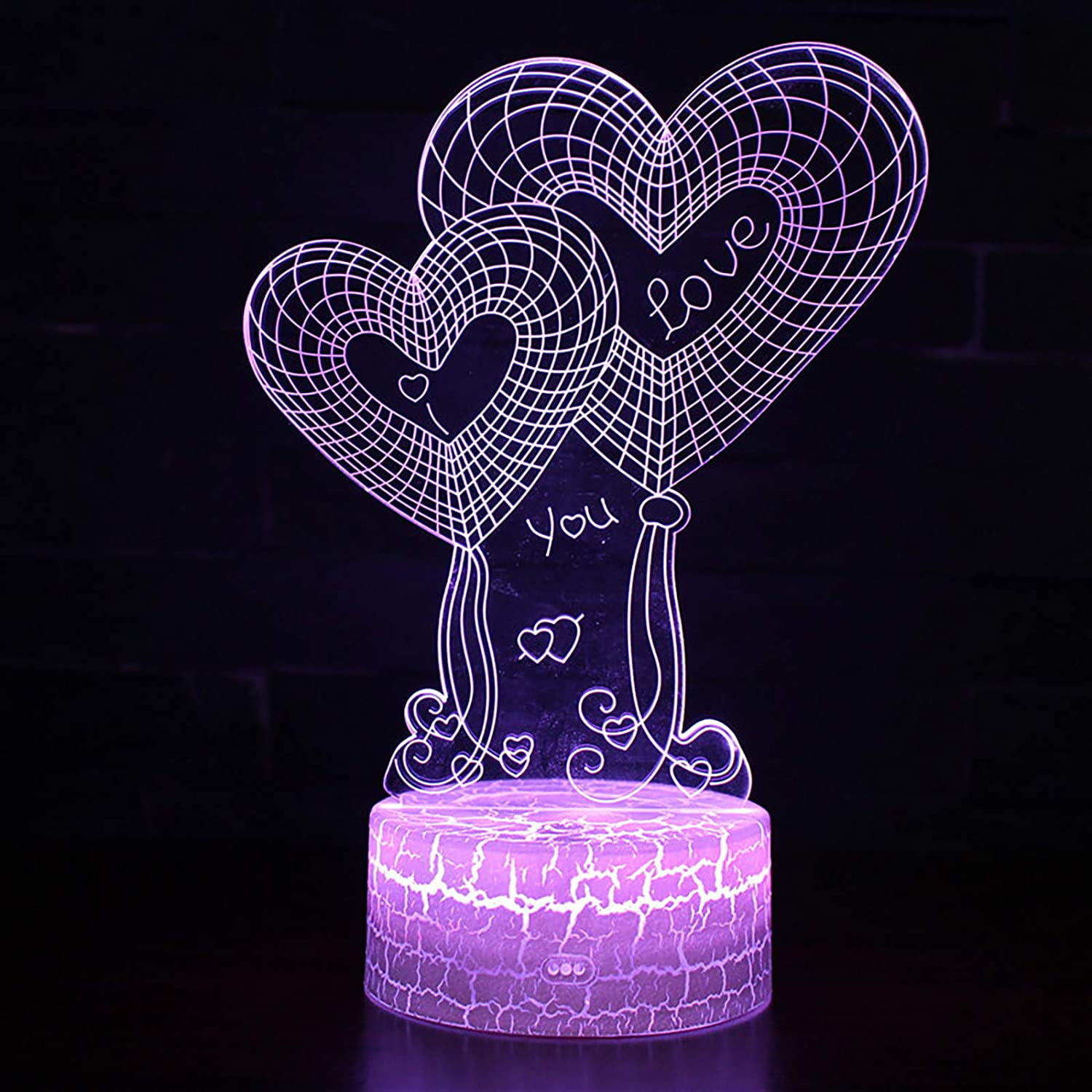 Romantic 3D Night Light Lamp, 3D Heart Lamp Heart Night Light with ...