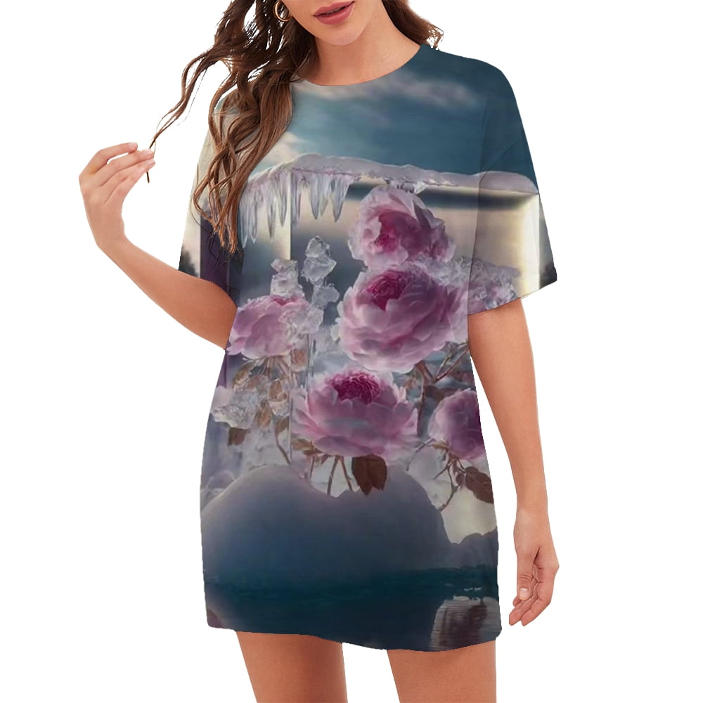 Romantic 3D Rose Flower Print Dresses For New Fashion Women Short ...