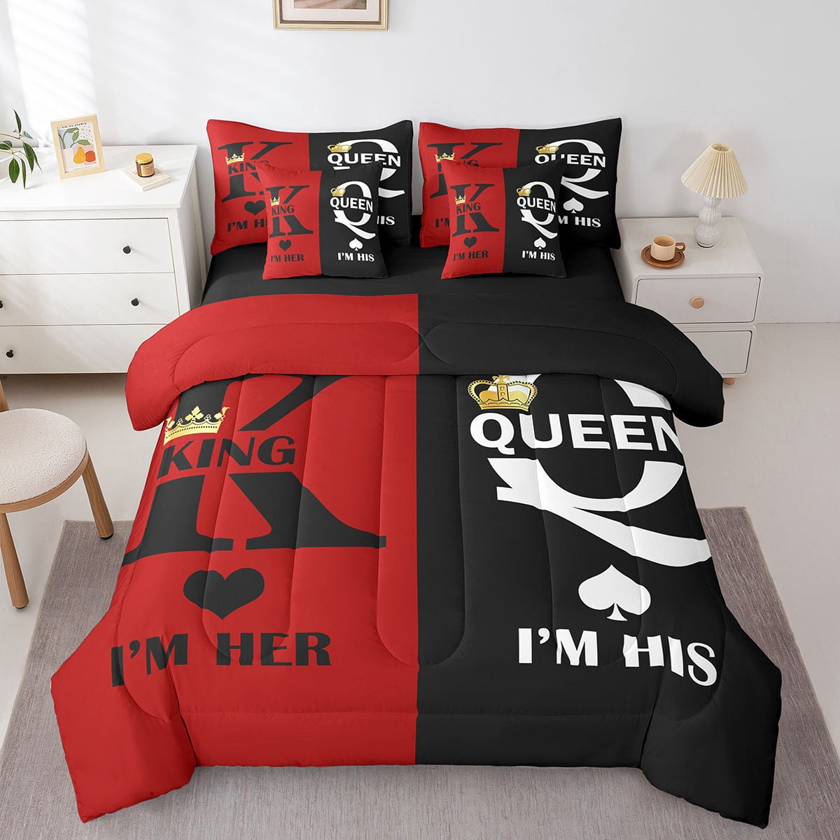 Romantic Her His 7 Piece Comforter Set Full,King And Queen Crown ...