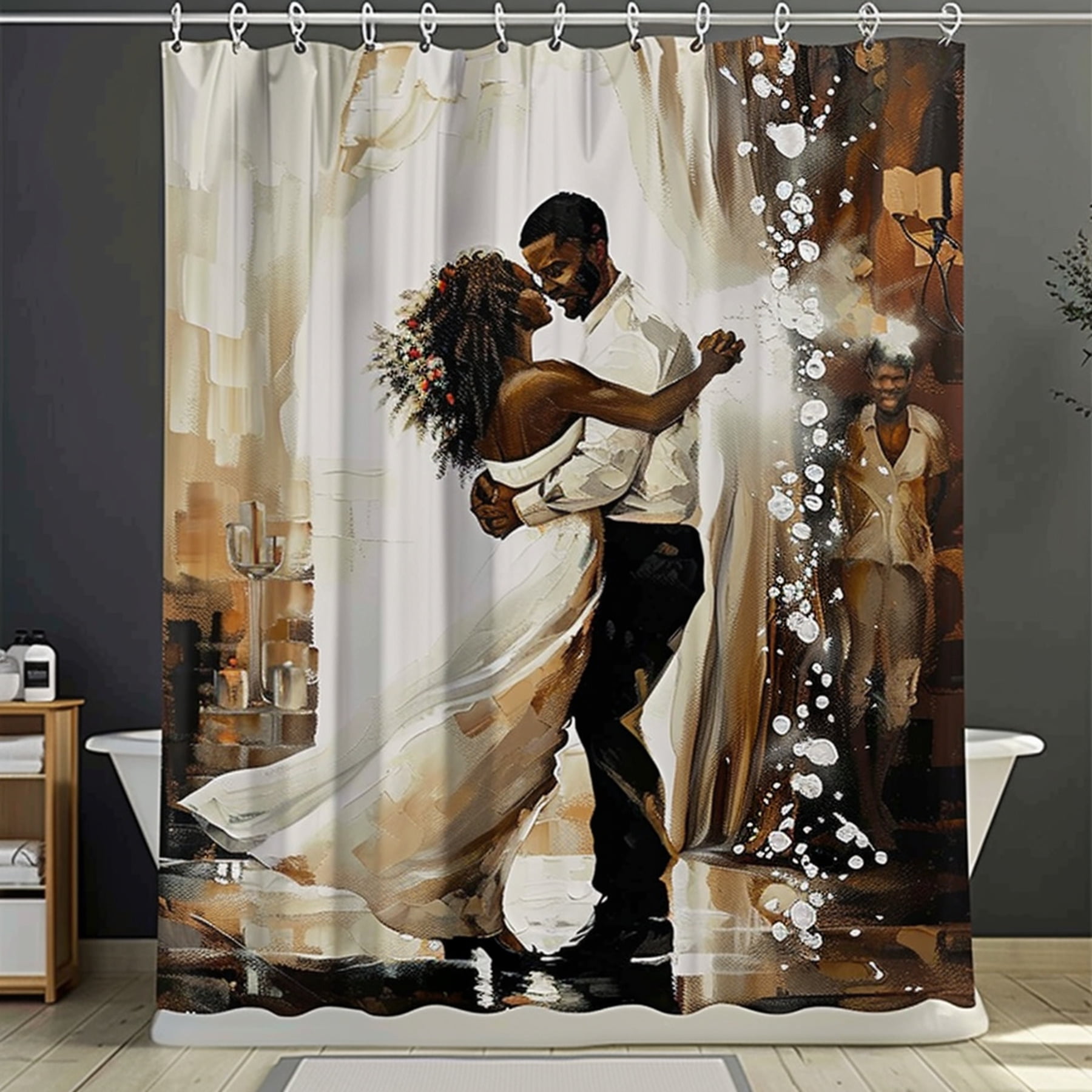 Romantic African American Love Shower Curtain Hyper Realistic Design
