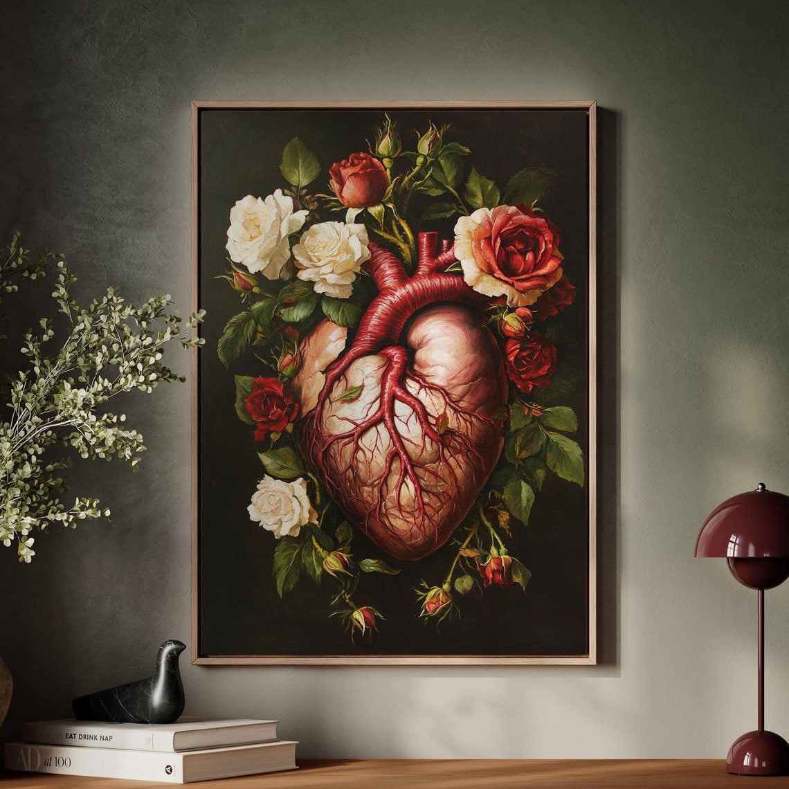 Romantic Anatomical Heart With Roses Art Print, Gothic Floral Wall ...